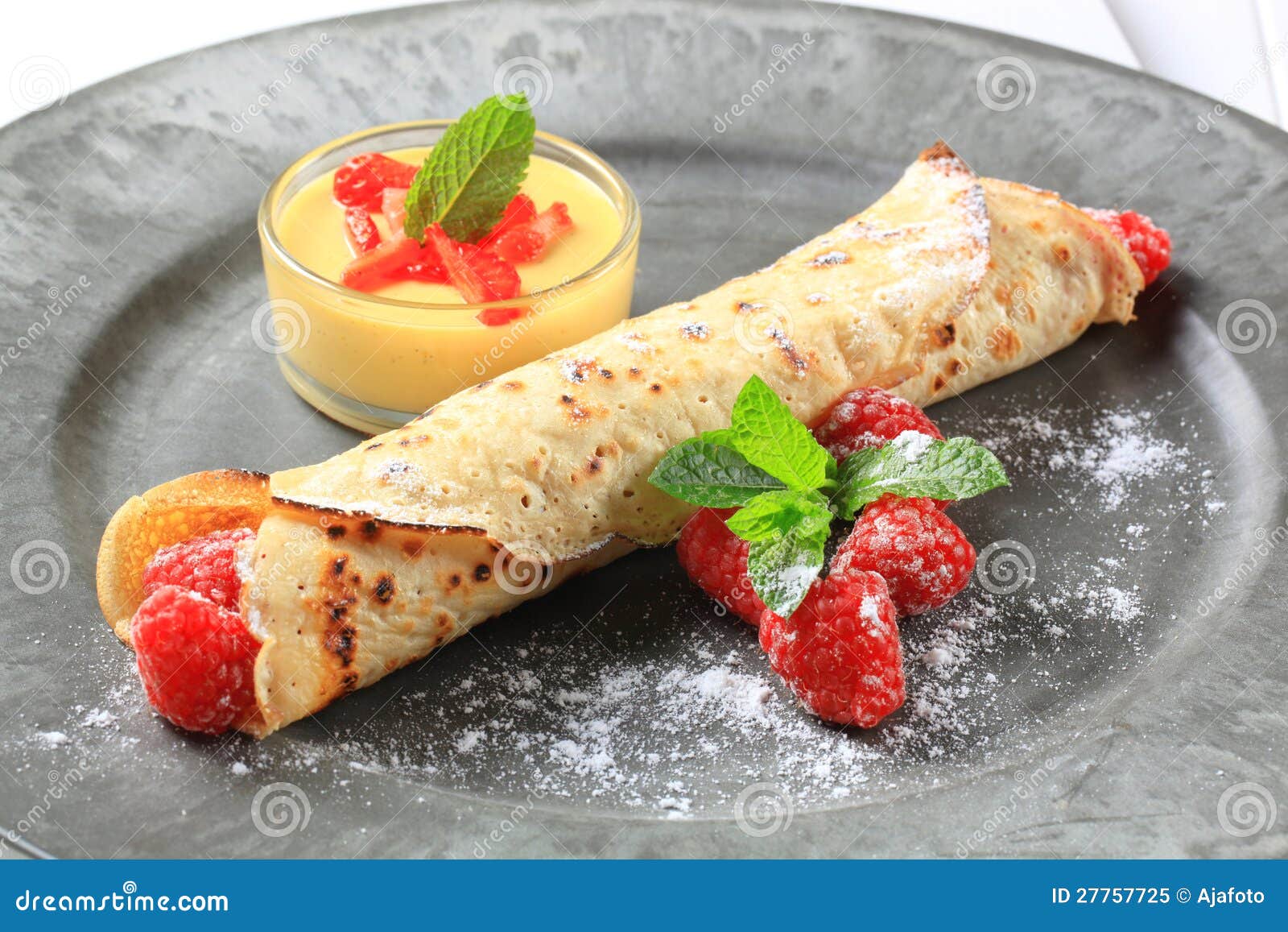 Raspberry-filled crepe stock image. Image of eggnog, filling - 27757725