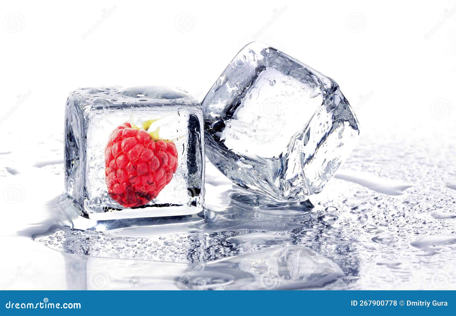 Raspberry Frozen in Ice Cube. Two Ice Cube Stock Photo - Image of cold ...