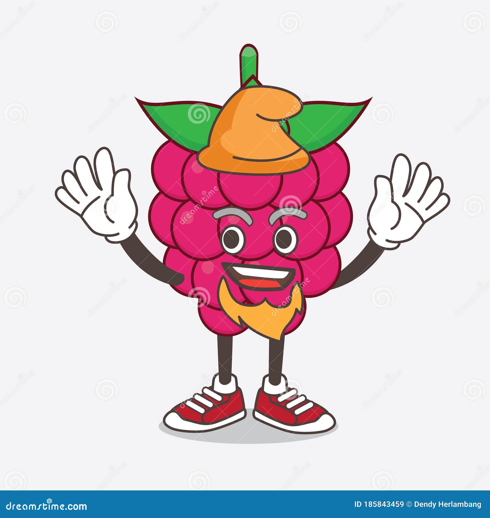 Raspberry Fruit Cartoon Mascot Character Dressed As Elf with Waving ...