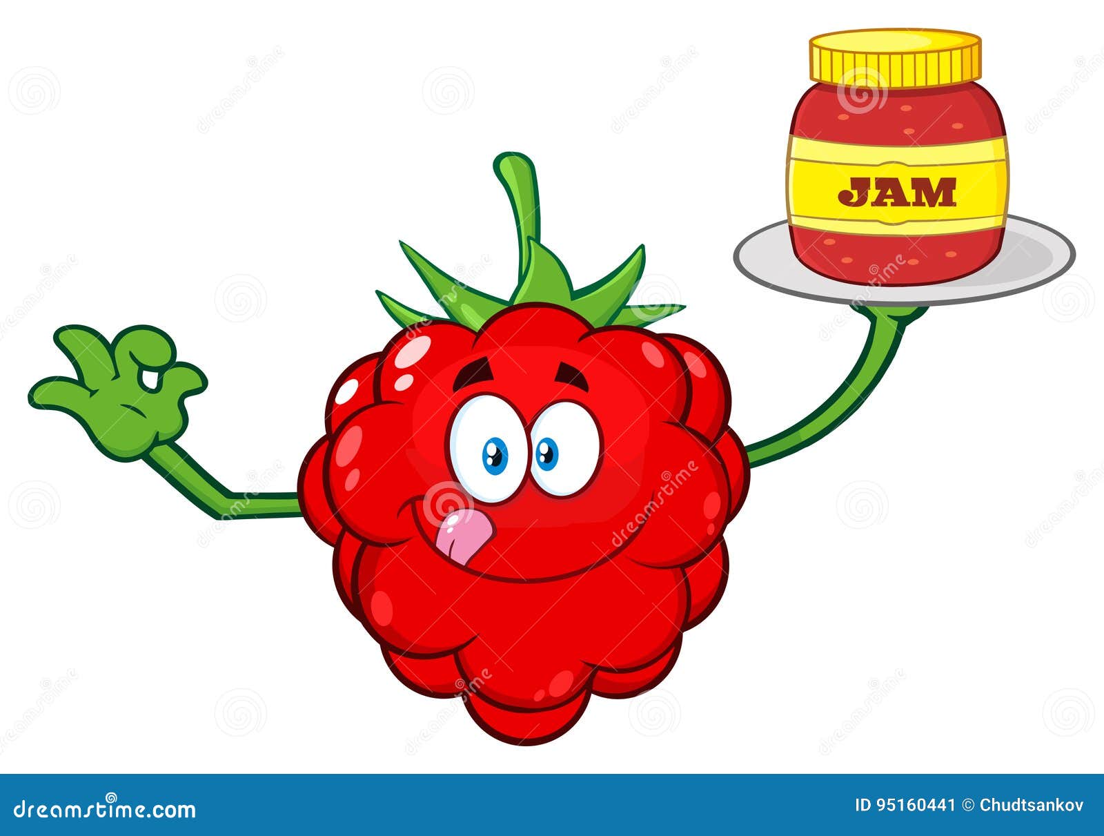 Raspberry Fruit Cartoon Mascot Character with Gesturing Ok and Serving ...