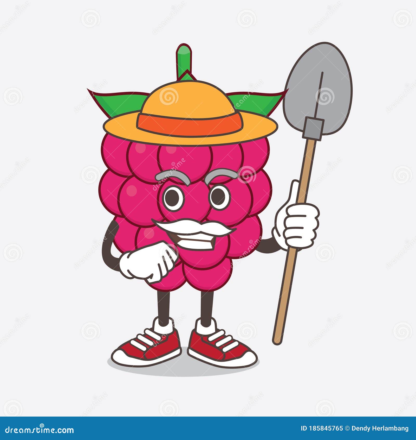 Raspberry Fruit Cartoon Mascot Character with Hat and Farmer Tools ...