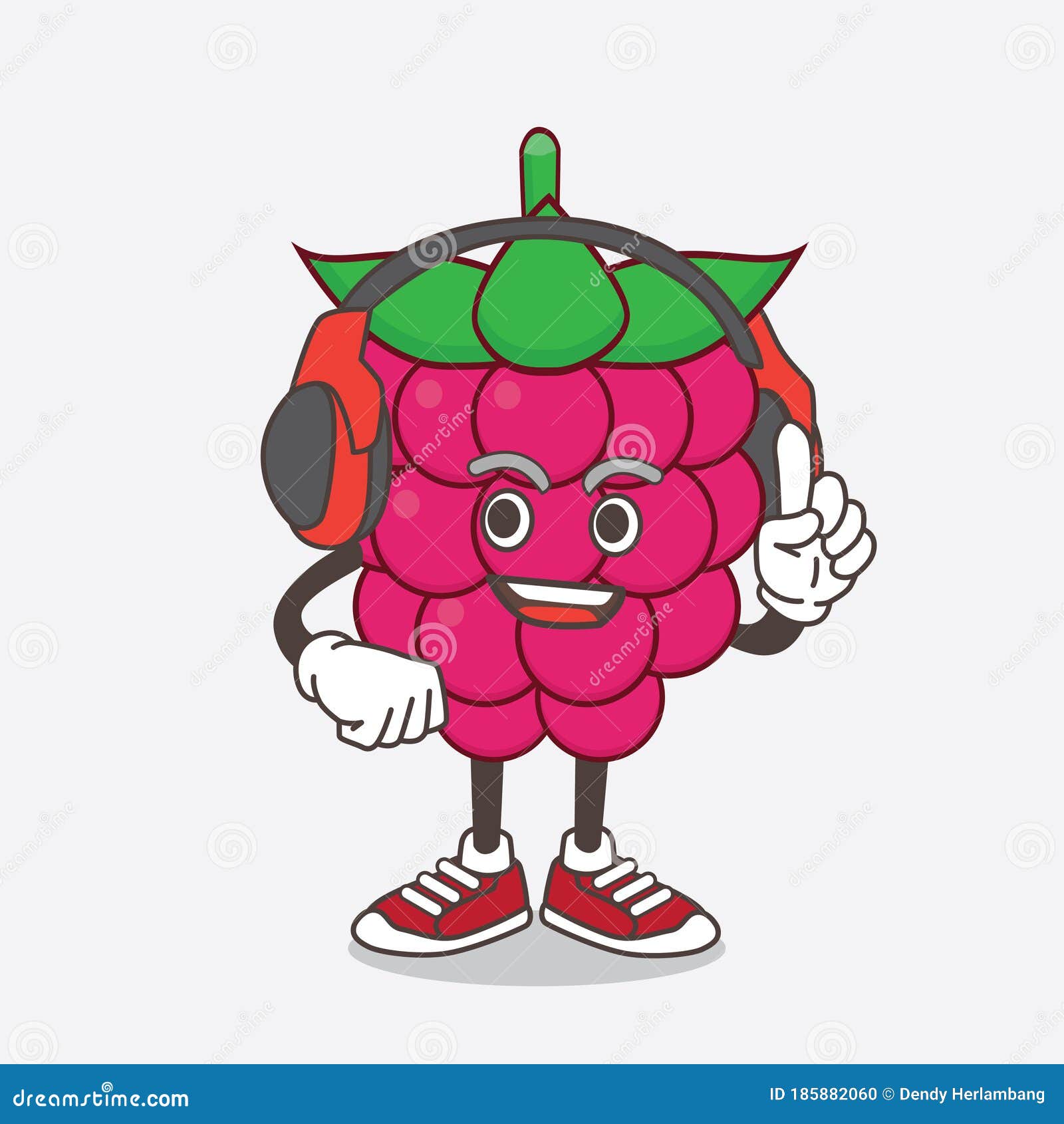 Raspberry Fruit Cartoon Mascot Character Speaking on a Headphone Stock ...