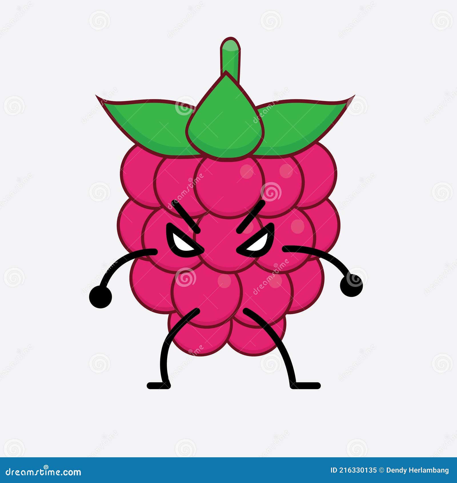 Raspberry Fruit Cute Character Illustration with Simple Face, Hands and ...