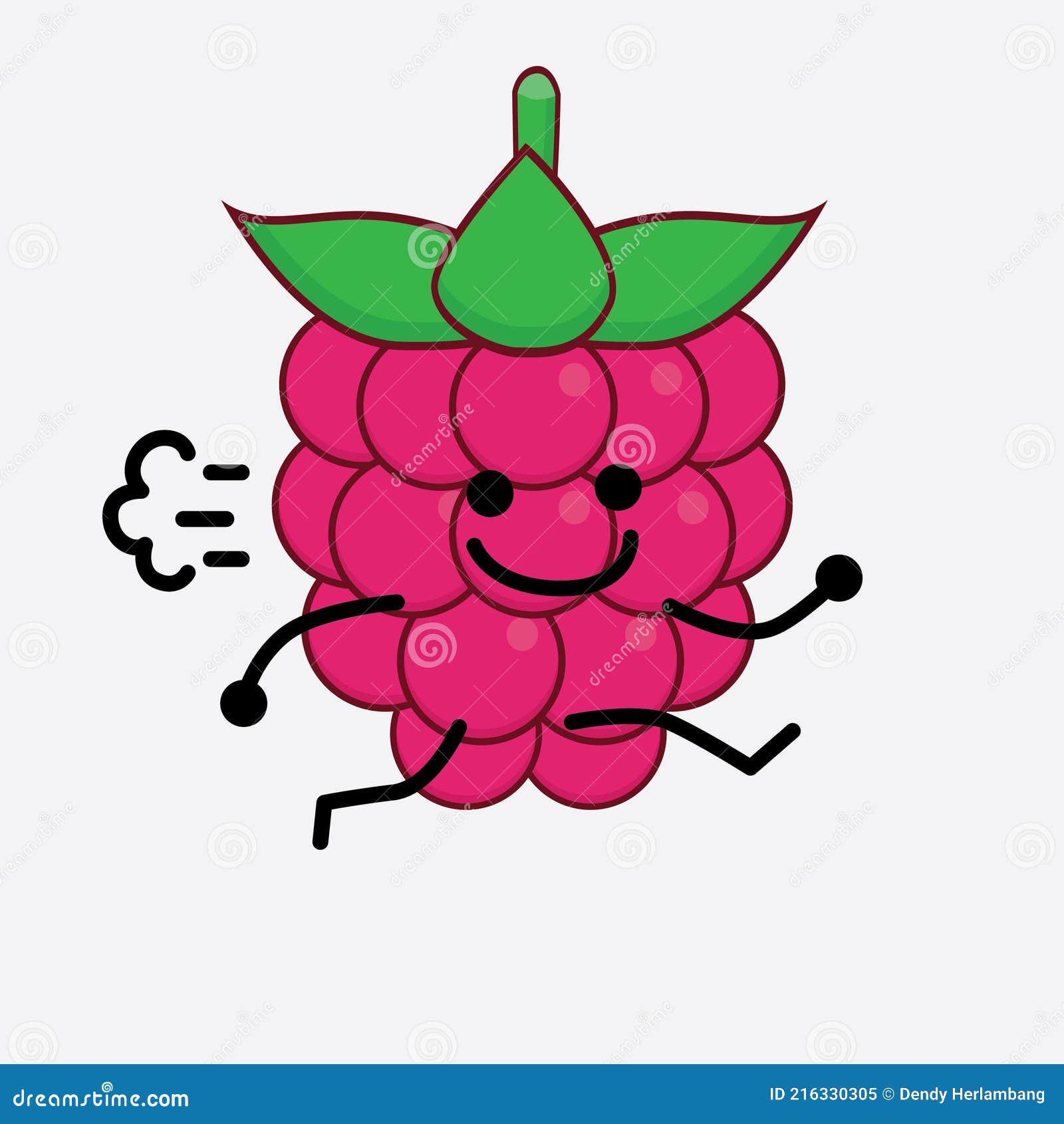 Raspberry Fruit Cute Character Illustration with Simple Face, Hands and ...