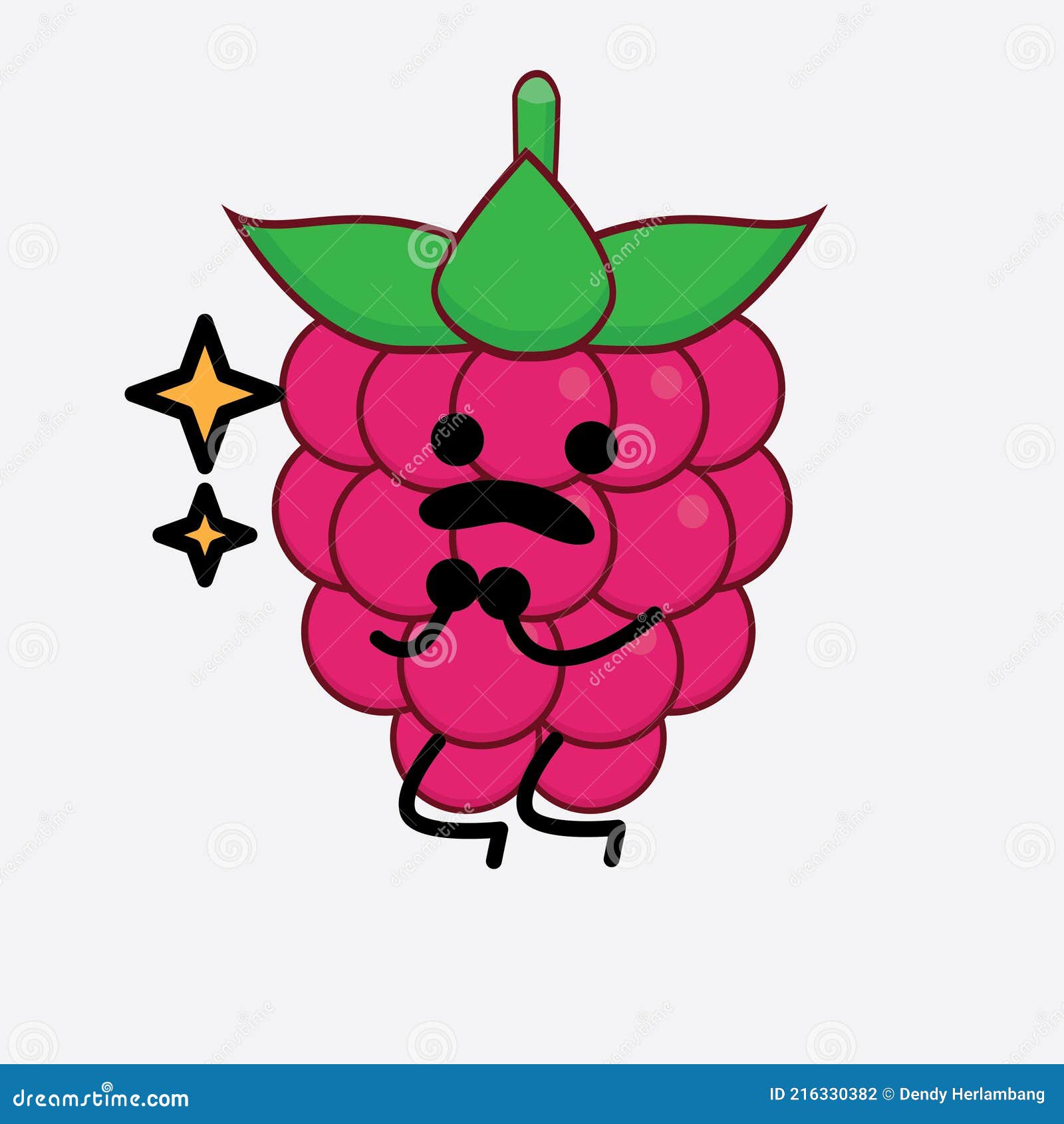 Raspberry Fruit Cute Character Illustration with Simple Face, Hands and ...