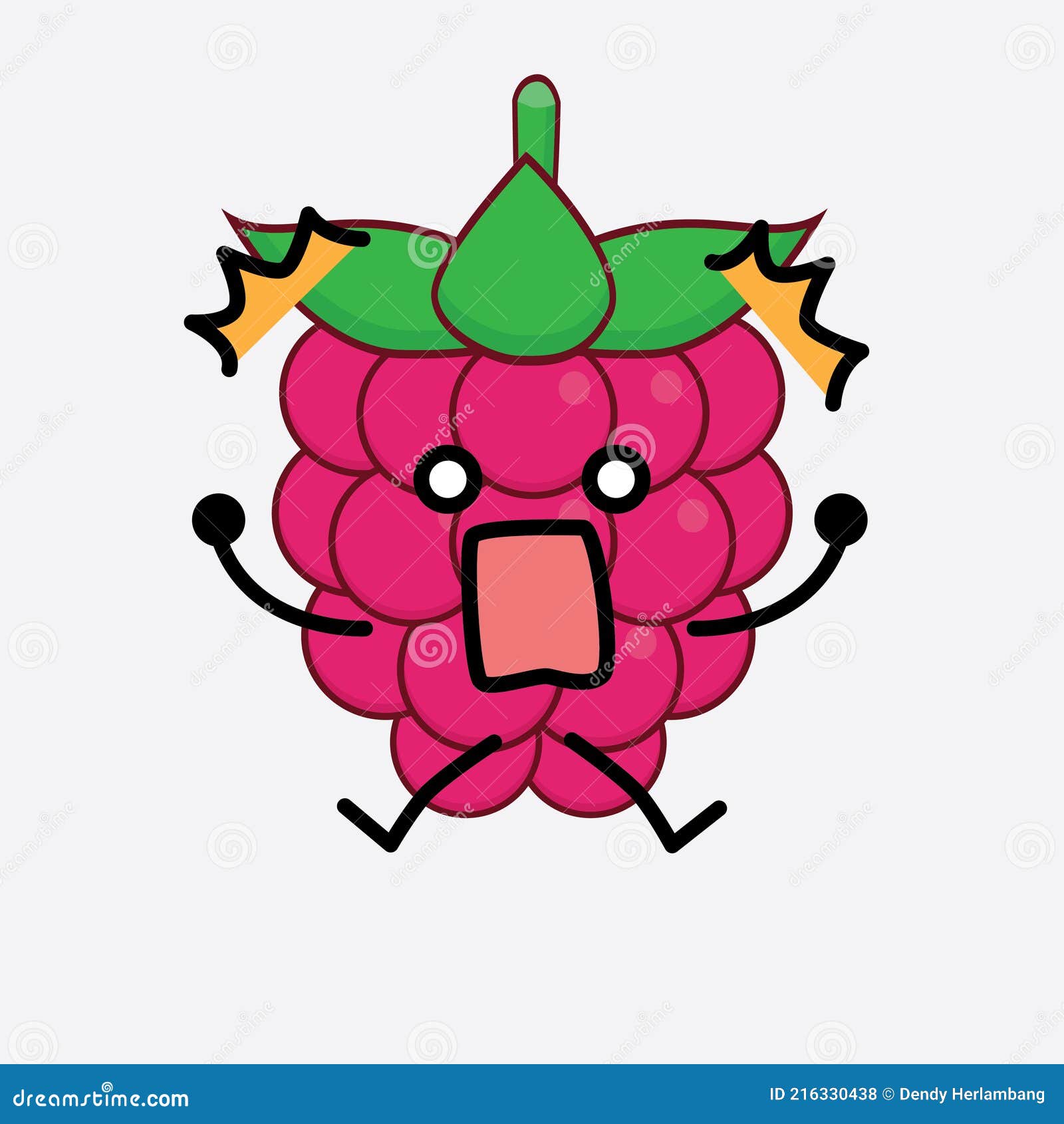 Raspberry Fruit Cute Character Illustration with Simple Face, Hands and ...