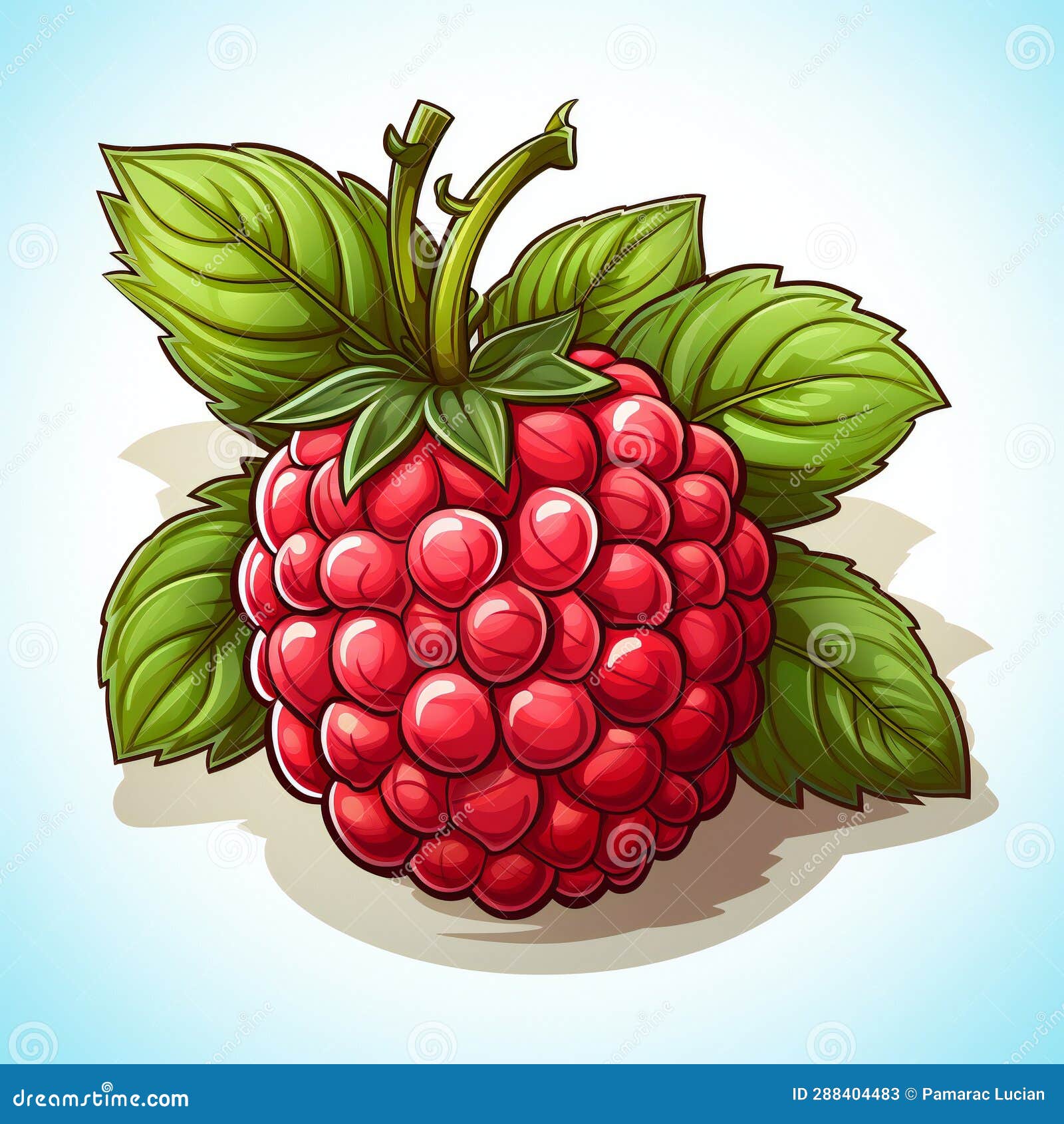 Raspberry with Green Leaves on a White Background. Vector Illustration ...