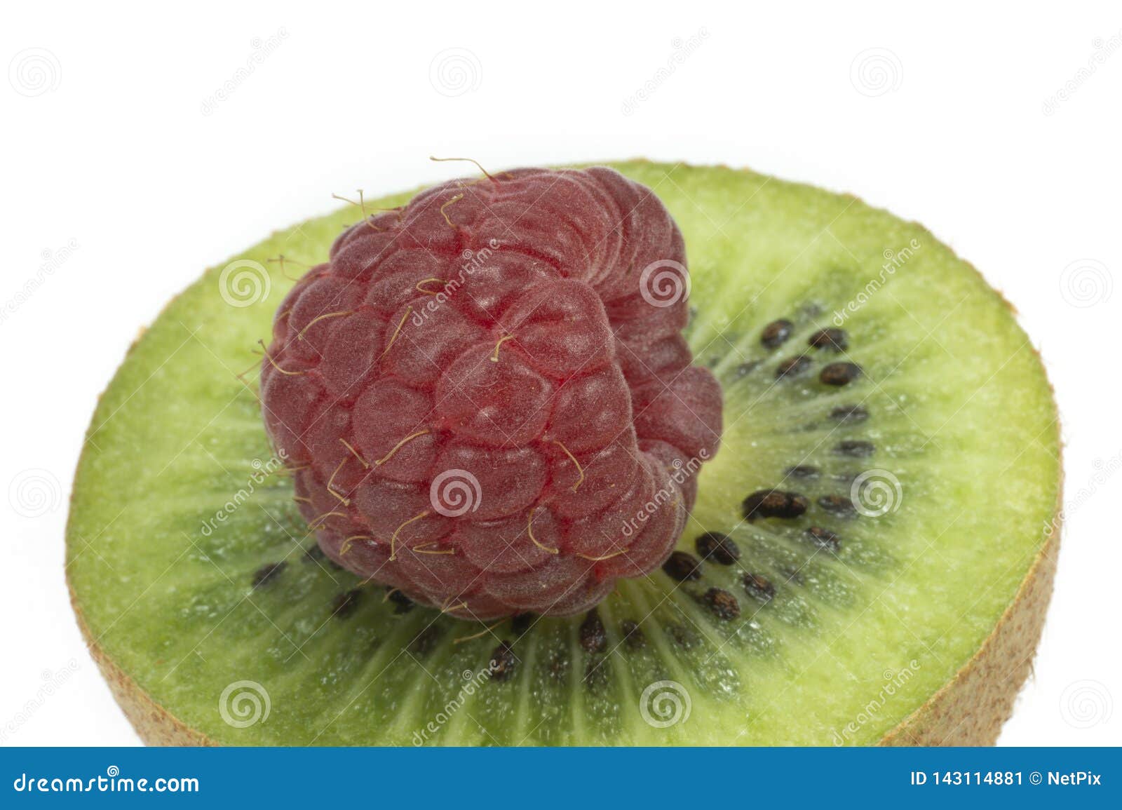Raspberry on Half Kiwi Isolated on White Stock Image - Image of macro ...