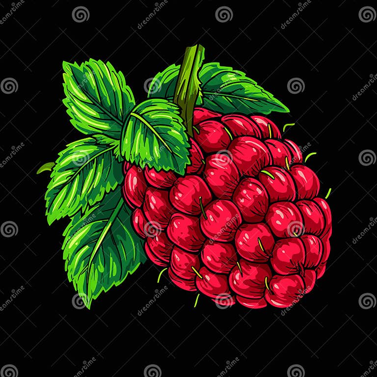 Raspberry. Raspberry Hand-drawn Comic Illustration. Vector Doodle Style ...
