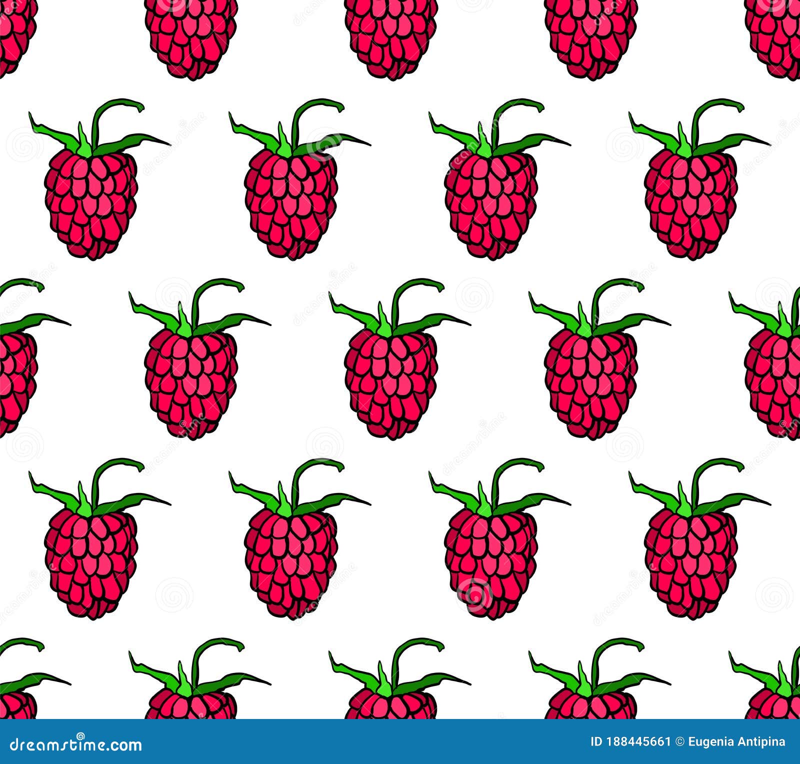 Raspberry Hand Drawn Doodle Repeated Seamless Pattern. Stock Vector ...