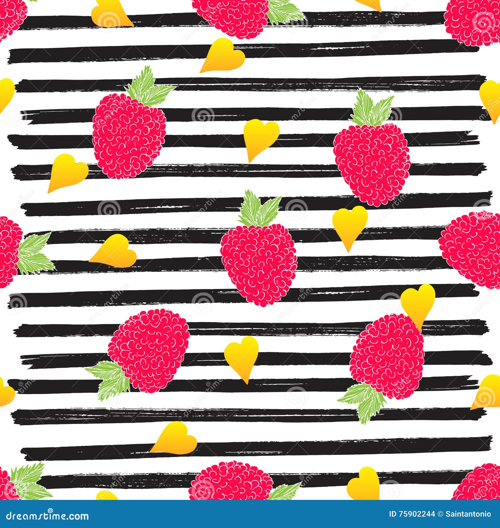 Raspberry Hand Drawn Sketch Striped Seamless Pattern. Vector Illustration Stock Vector ...