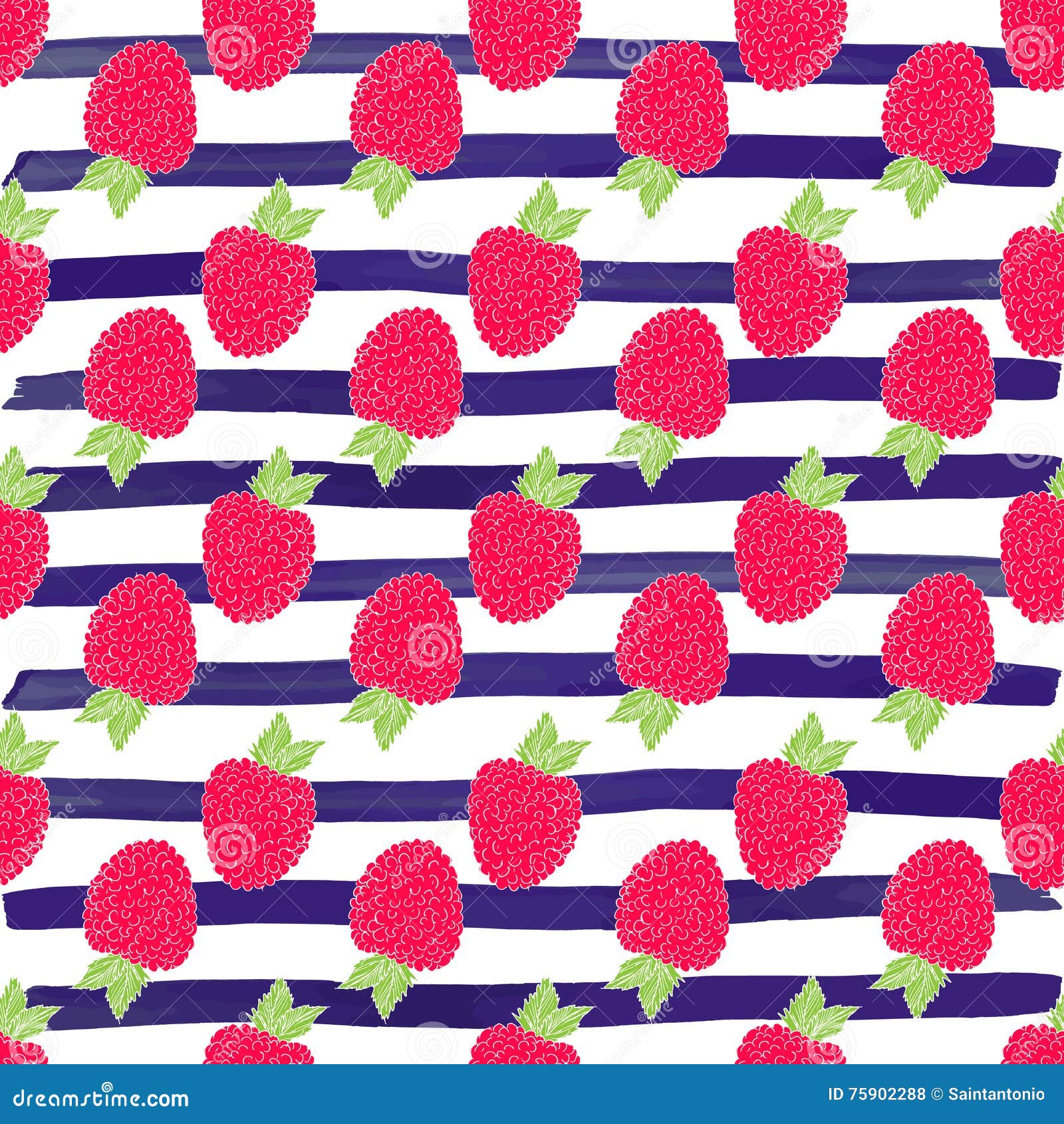Raspberry Hand Drawn Sketch Striped Seamless Pattern. Vector ...