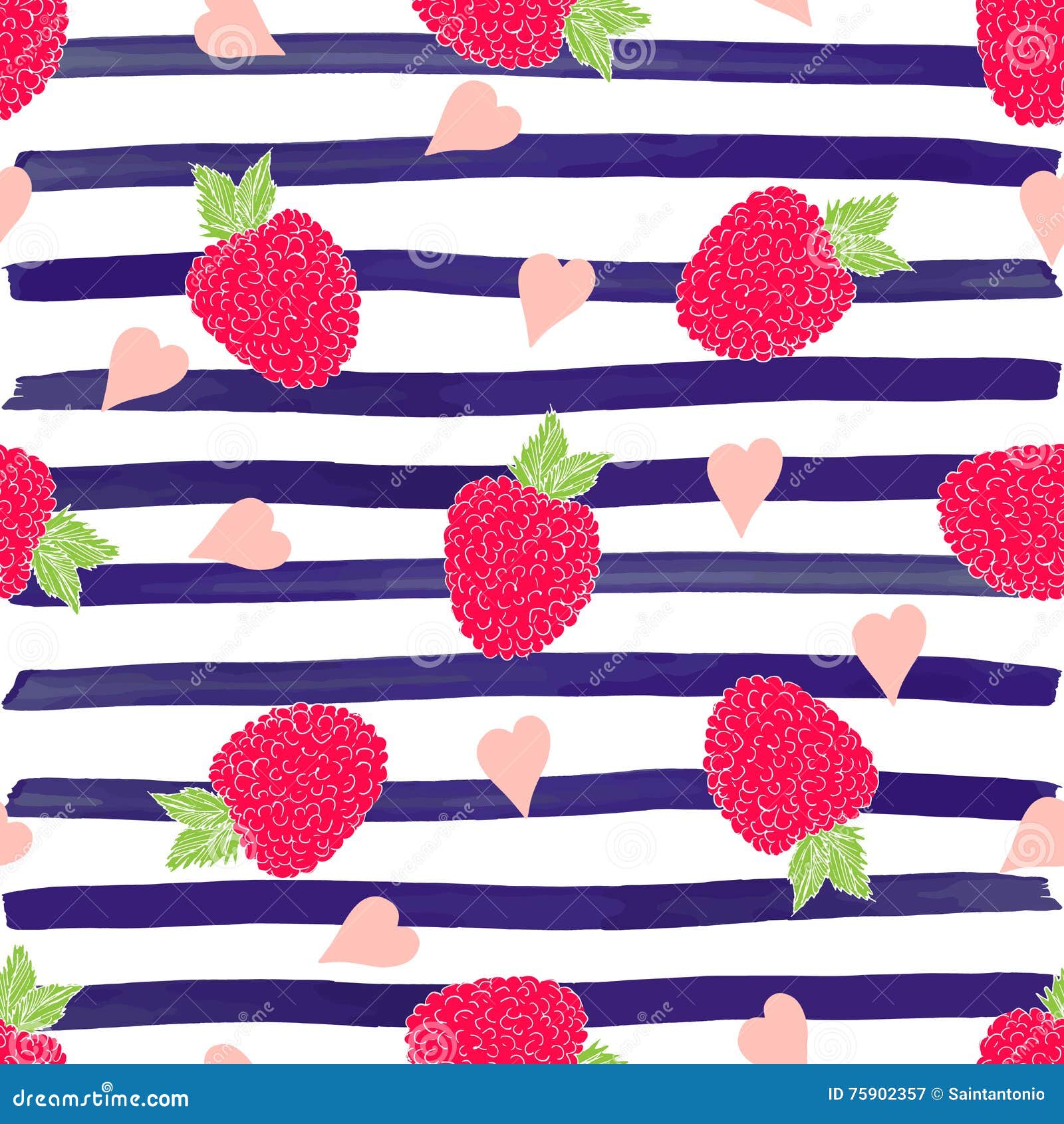 Raspberry Hand Drawn Sketch Striped Seamless Pattern. Vector ...