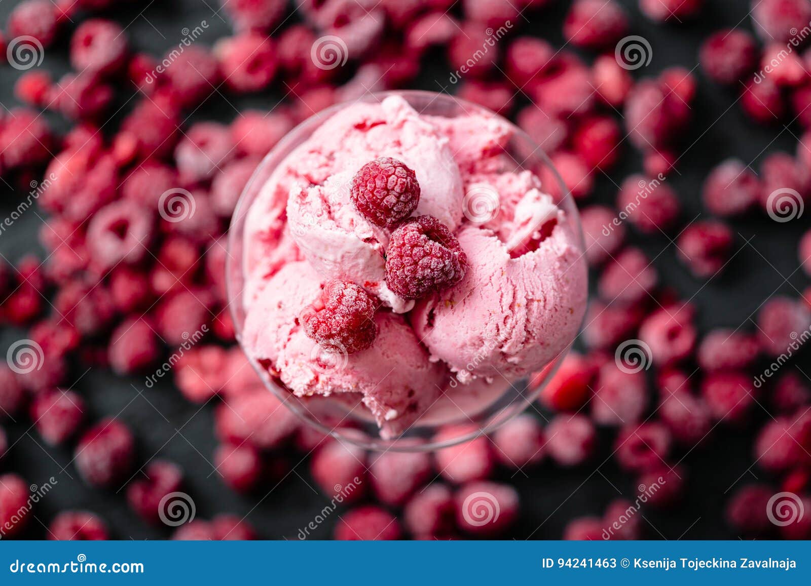 Raspberry Ice Cream in Bowl, Overhead Shot, Close-up View Stock Image ...