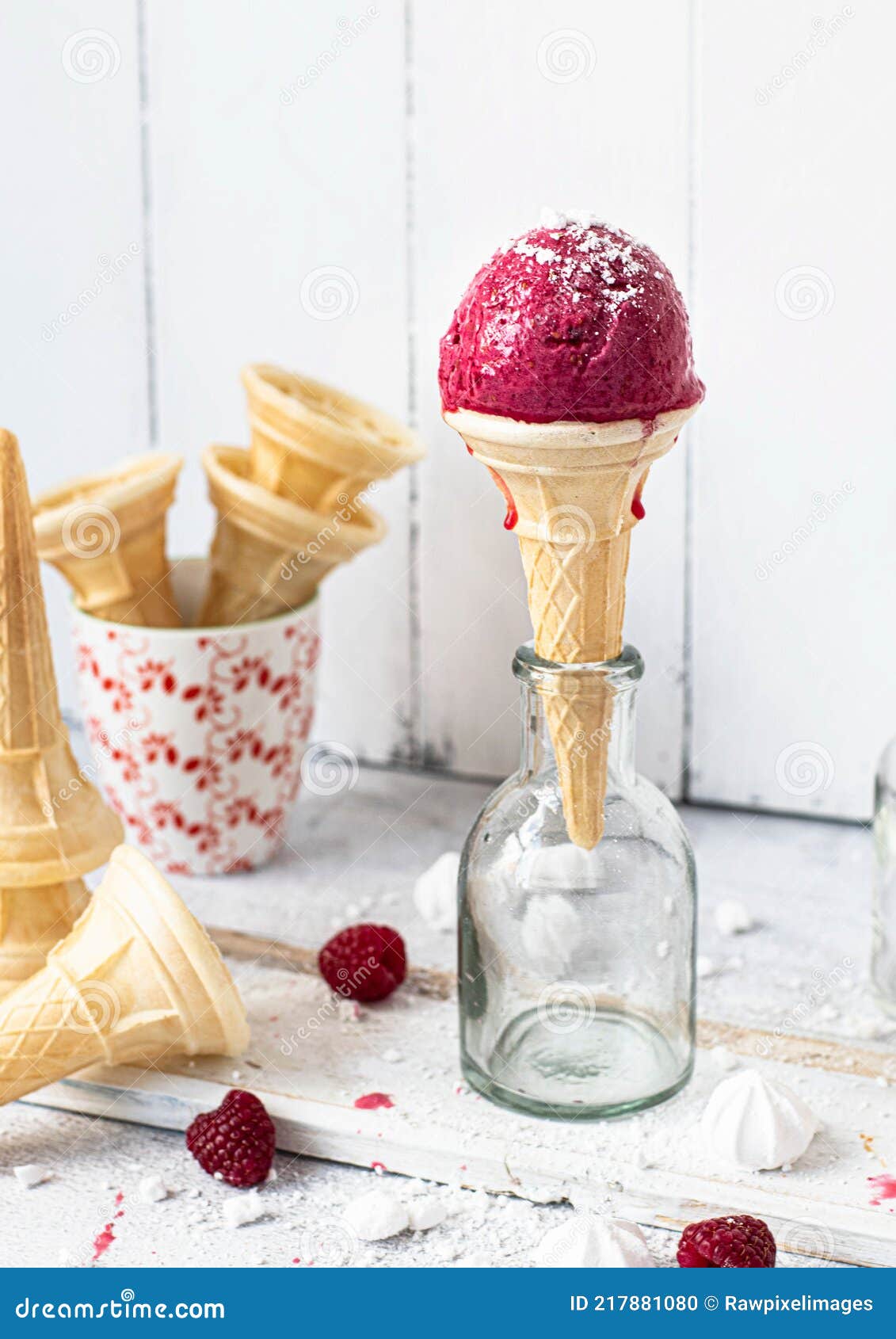 Raspberry Ice Cream Cone in a a Glass Bottle Stock Photo - Image of ...