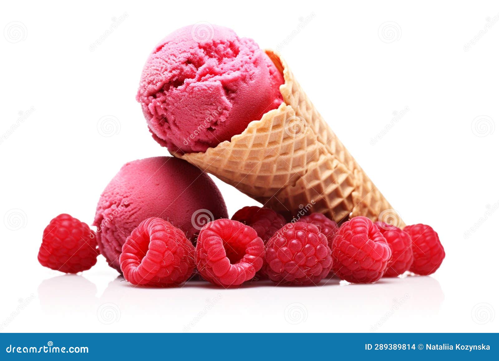 Raspberry Ice Cream in a Cone with Raspberries. AI Generated Stock ...