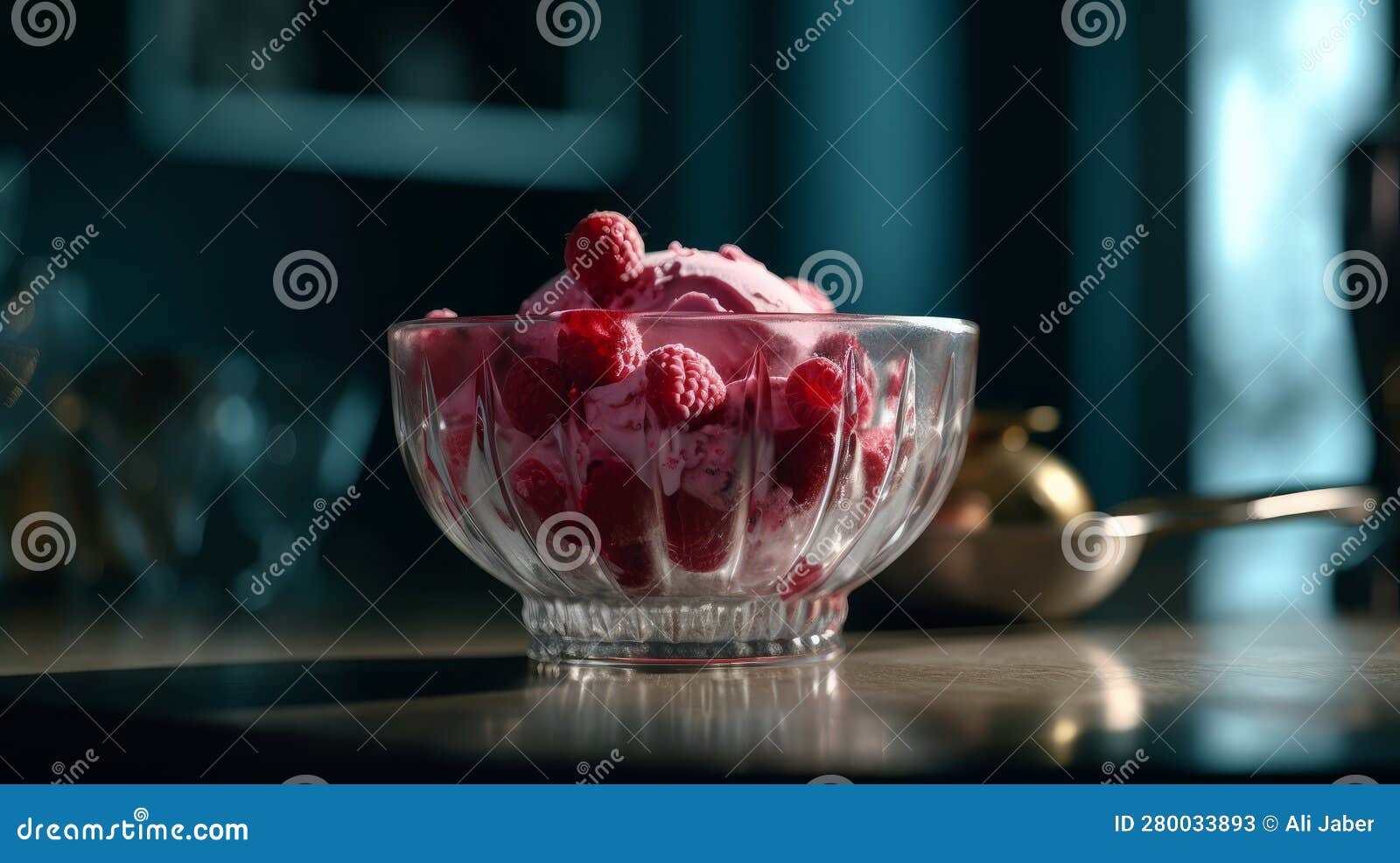 Raspberry Ice Cream in a Glass Bowl , Ai, Ai Generative, Illustration ...