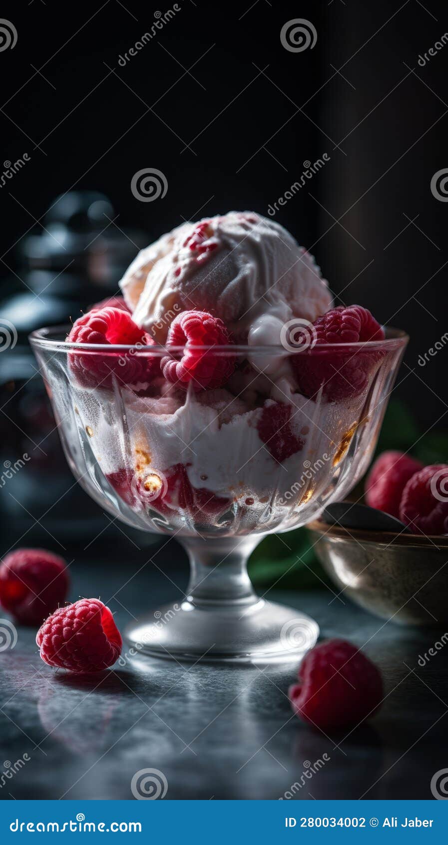 Raspberry Ice Cream in a Glass Bowl , Ai, Ai Generative, Illustration ...