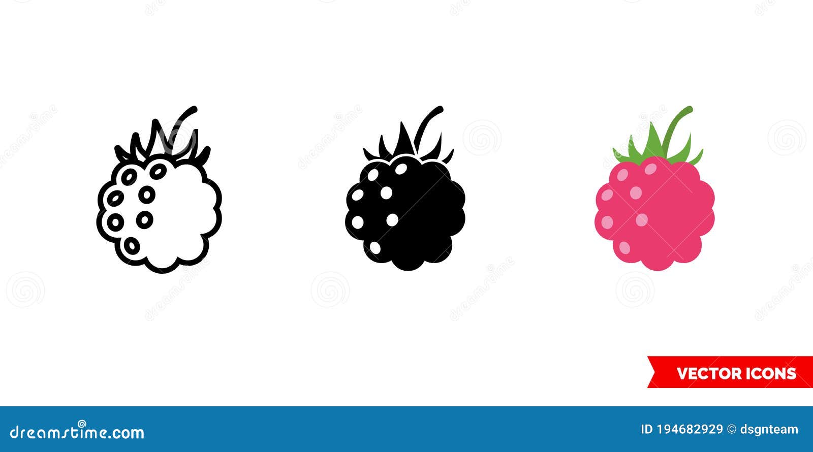 Raspberry Icon of 3 Types Color, Black and White, Outline. Isolated ...