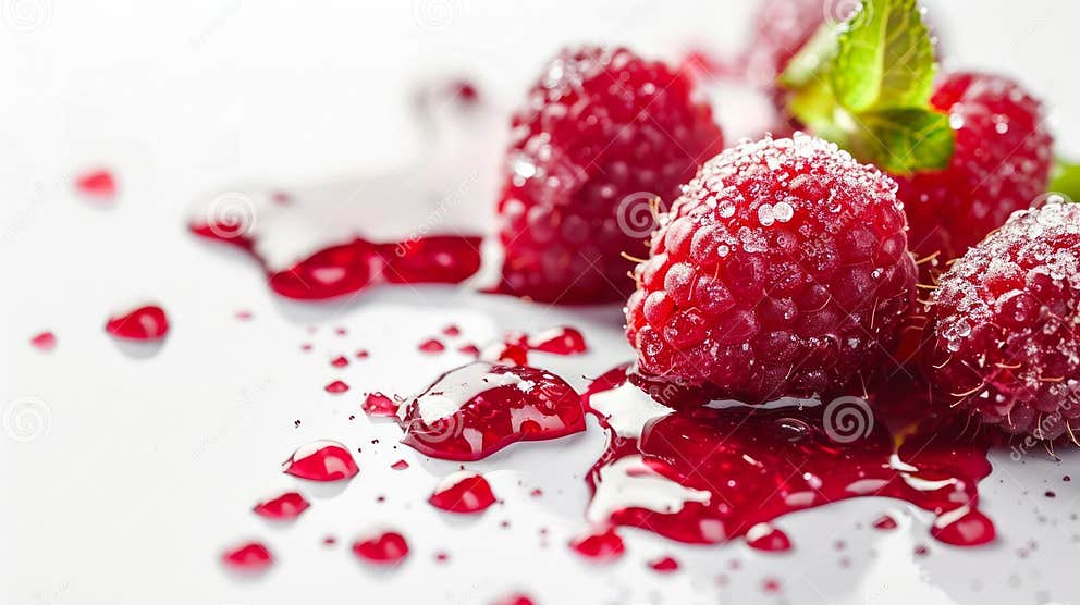 Raspberry Isolated. Red Raspberries with Green Leaf Isolate. Raspberry ...