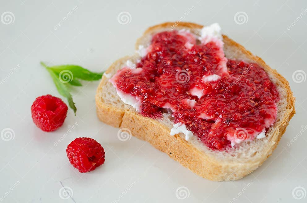 Raspberry Jam ,bread,fresh Raspberry Stock Image - Image of green ...