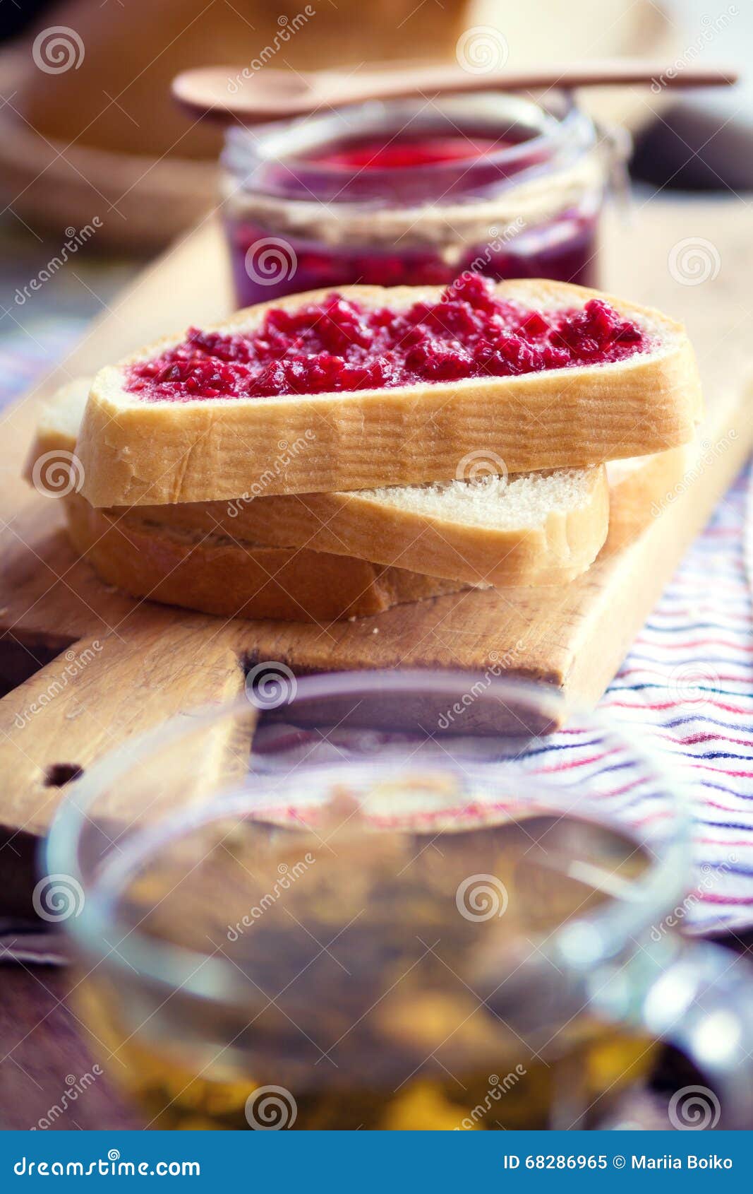 Raspberry jam with bread stock image. Image of jelly - 68286965