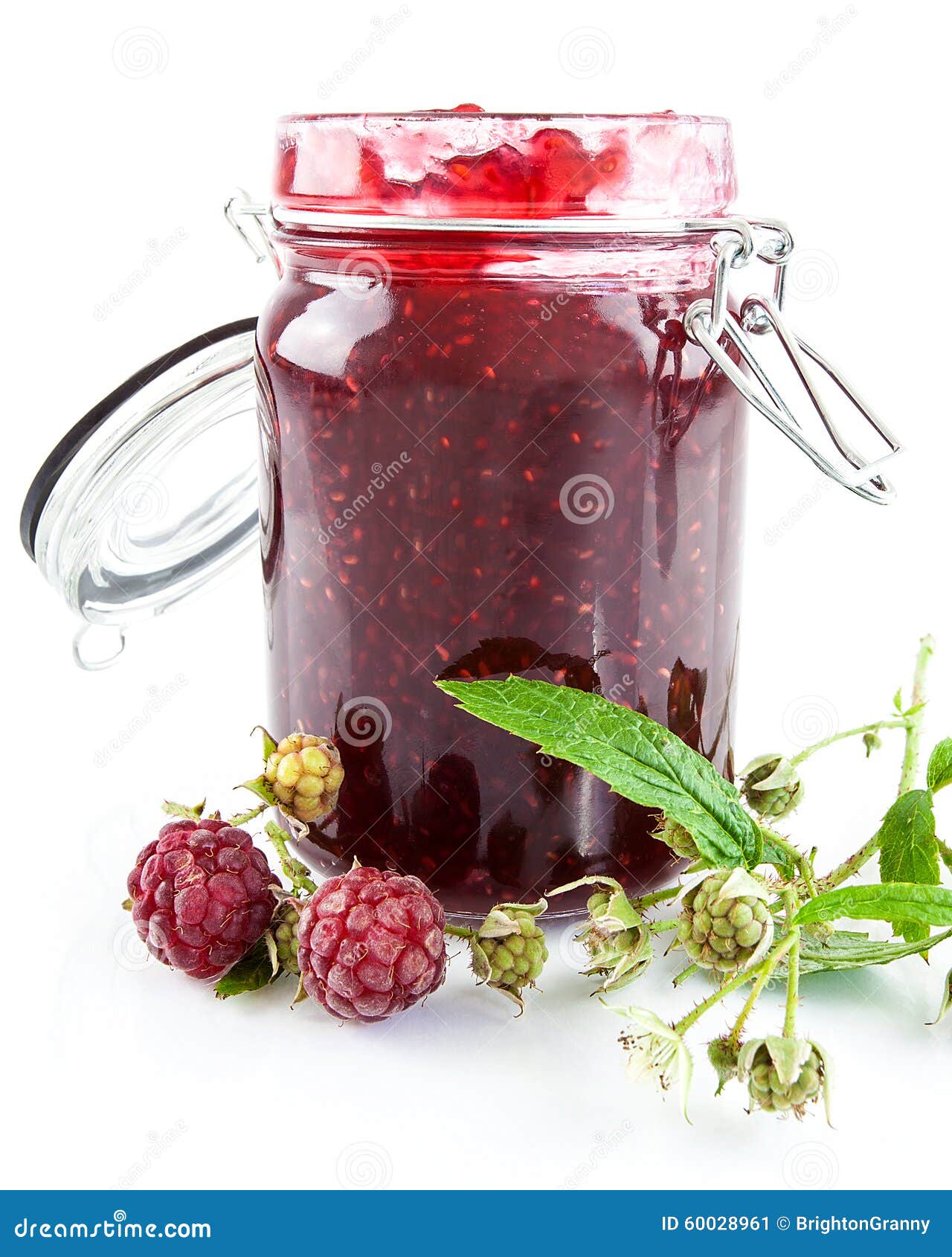 Home Made Raspberry Jam on a White Background. Stock Image - Image of ...