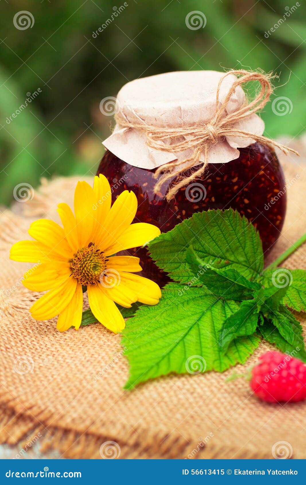 Raspberry Jam and Fresh Raspberry on a Rustic Wooden Table. DOF Stock ...