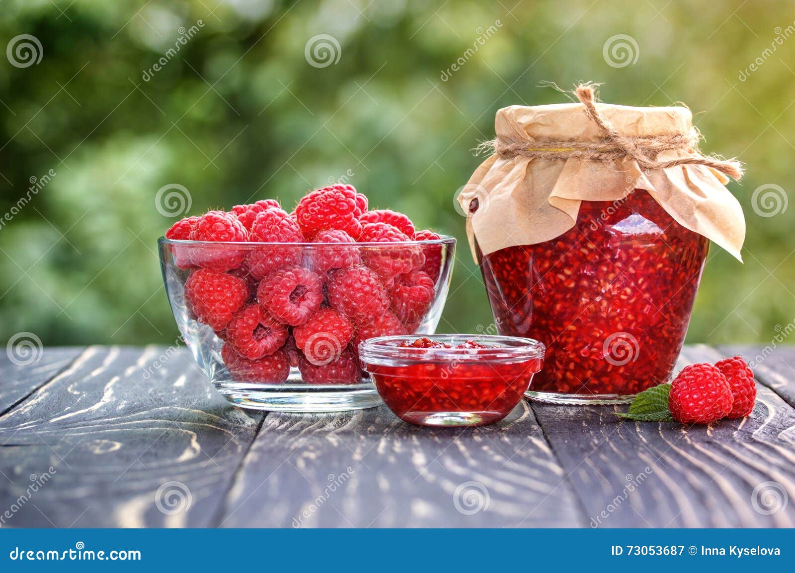 Raspberry Jam and Fresh Raspberry on a Rustic Wooden Table Stock Image ...