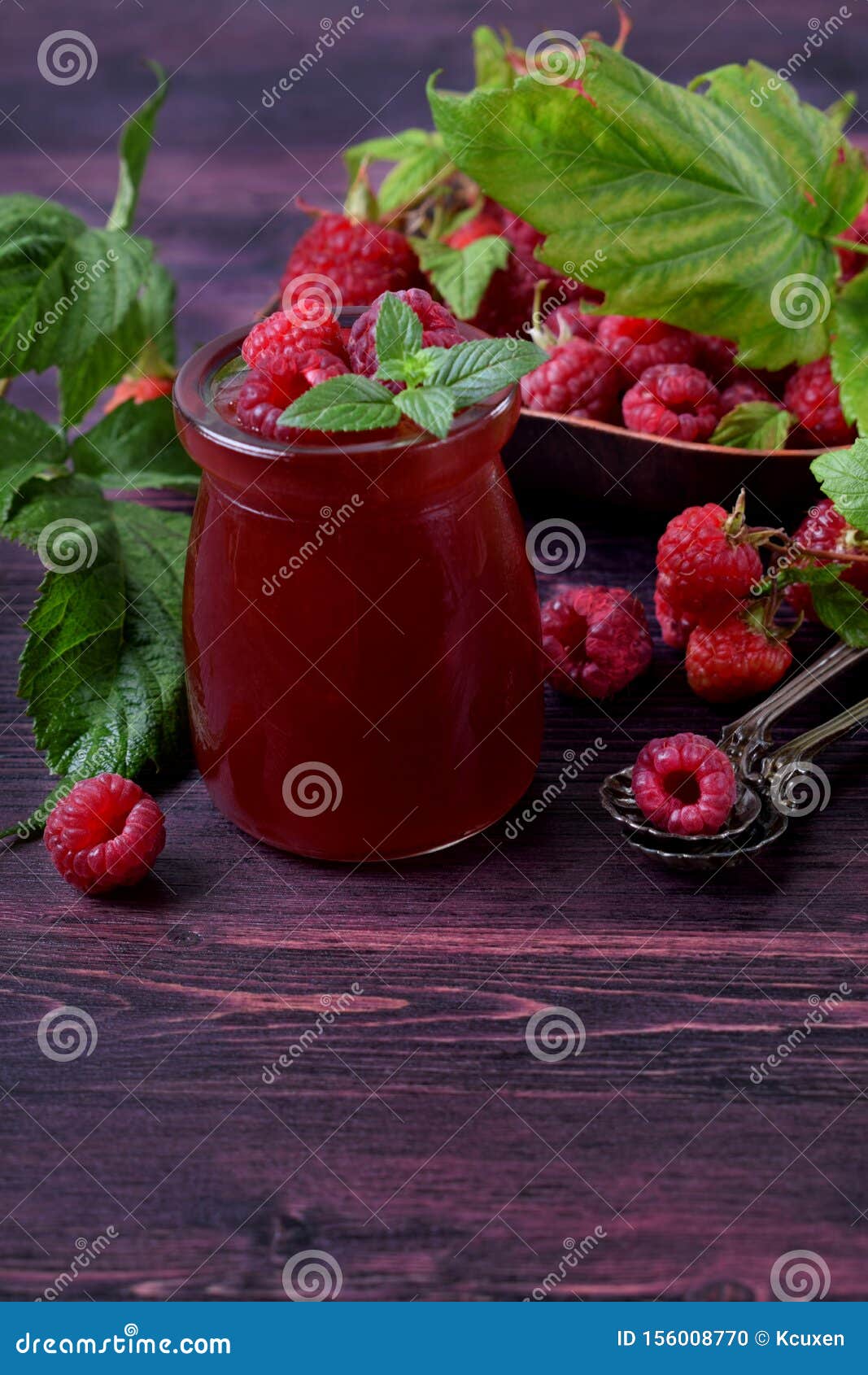 Raspberry jam in glass jar stock photo. Image of raspberry - 156008770