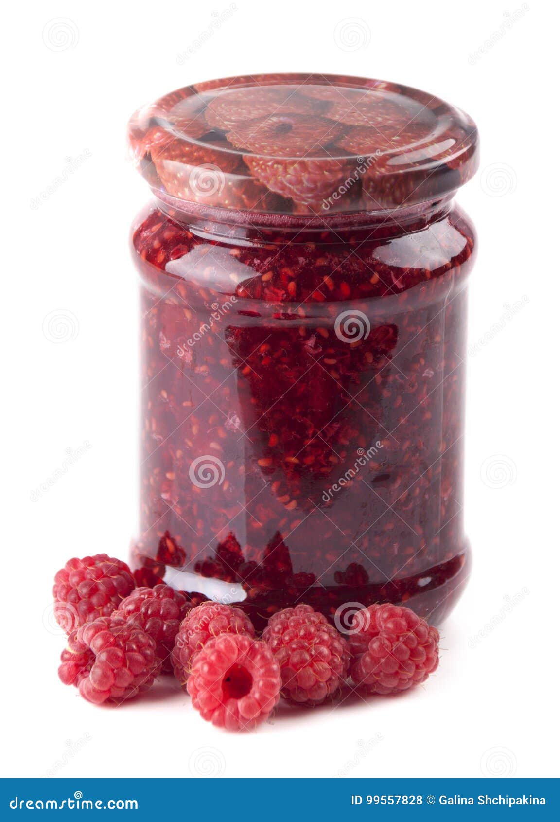 Raspberry jam in jar stock photo. Image of white, healthy - 99557828