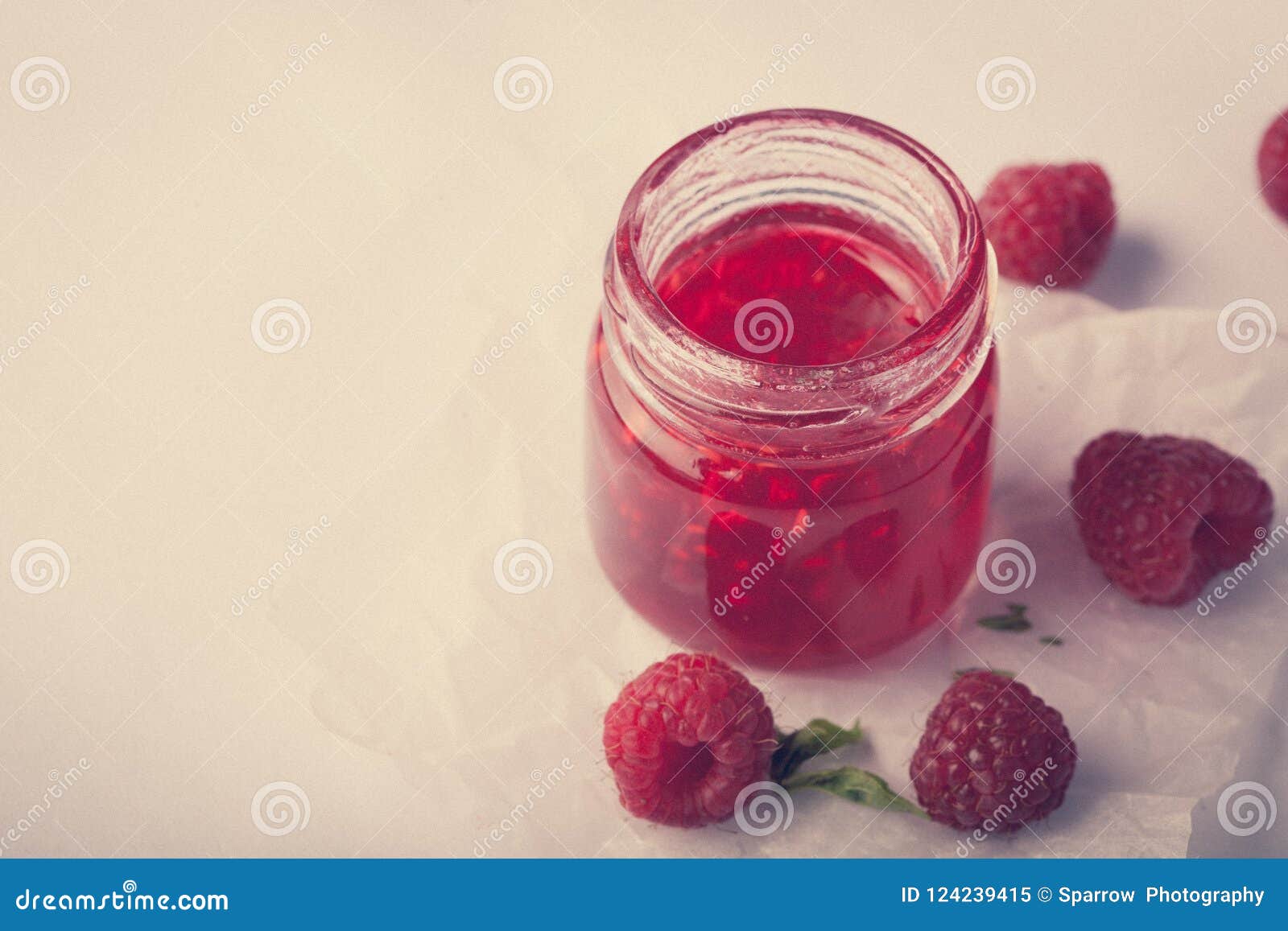 Raspberry Jam in a Jar with Fresh Raspberries. Romantic Toned Pink ...