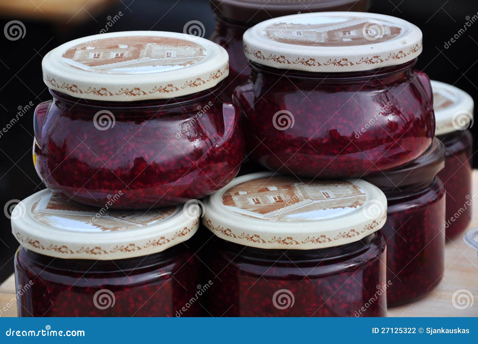 Raspberry jam jars stock photo. Image of shop, farmers - 27125322
