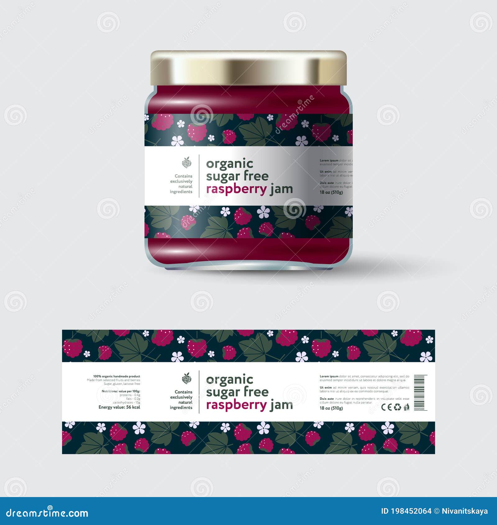 Raspberry Jam Label and Packaging. Jar with Cap with Label Stock Vector ...