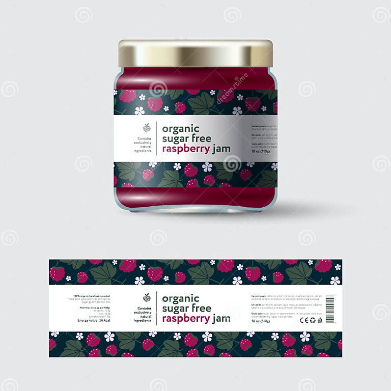 Raspberry Jam Label and Packaging. Jar with Cap with Label Stock Vector ...
