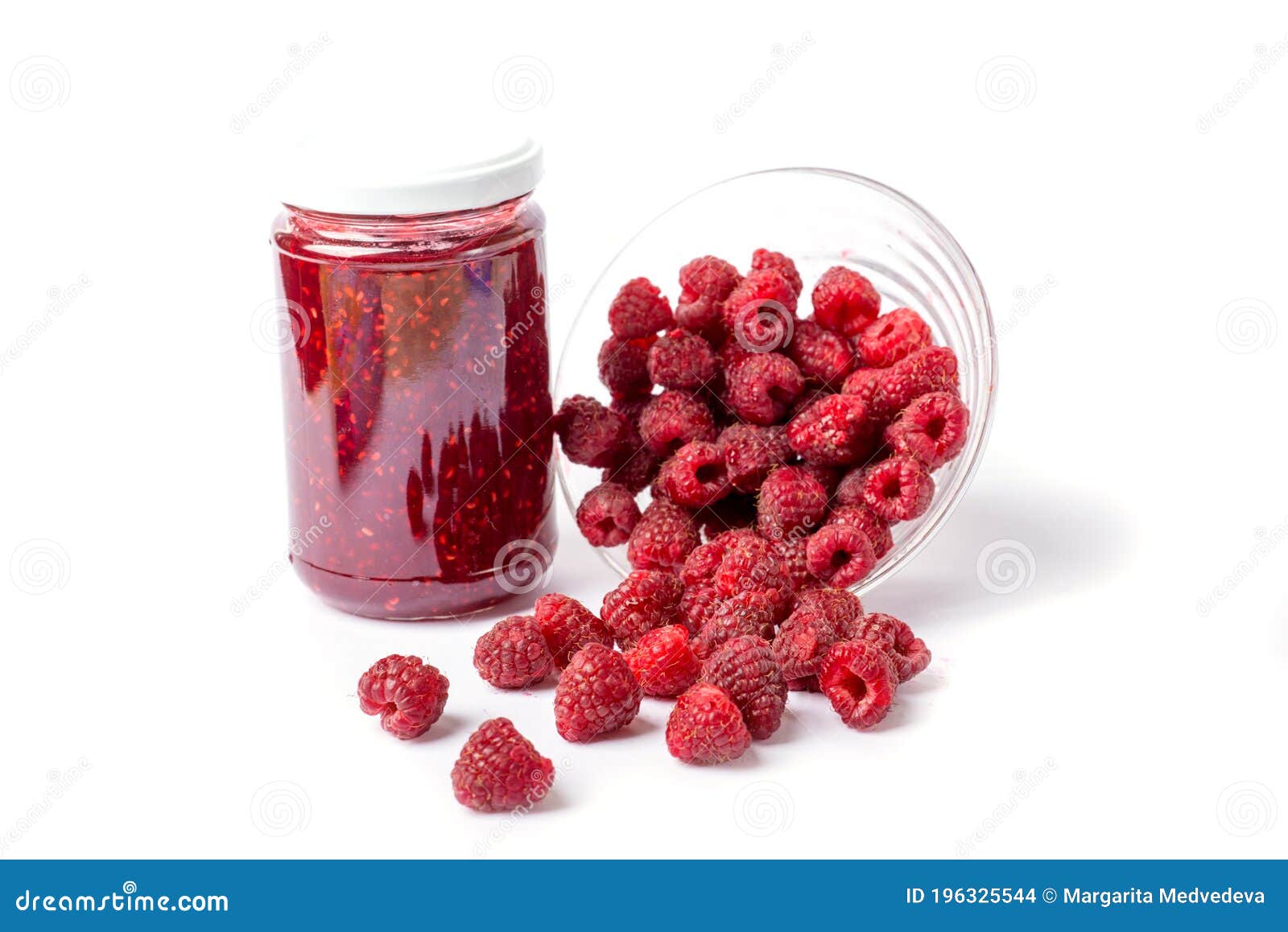 Raspberry Jam and Raspberries Isolated on White Background Stock Photo ...