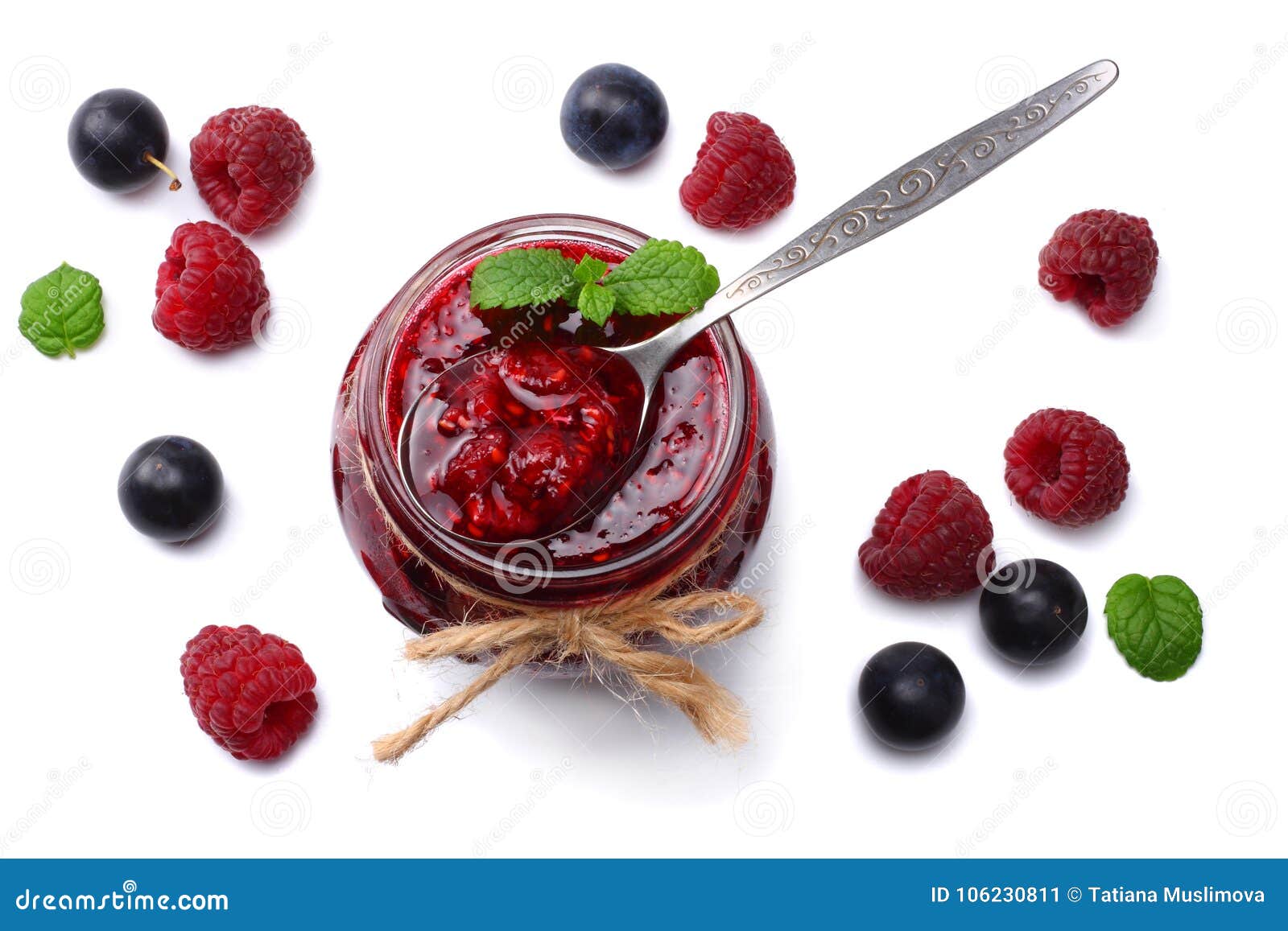 Raspberry Jam with Raspberry Berries Isolated on White Background. Top ...