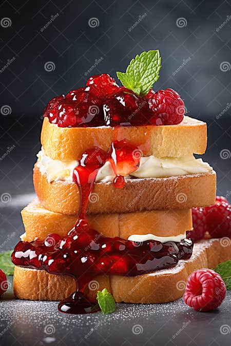 Raspberry Jam Stacked Sandwich. Generative Ai Stock Image - Image of ...