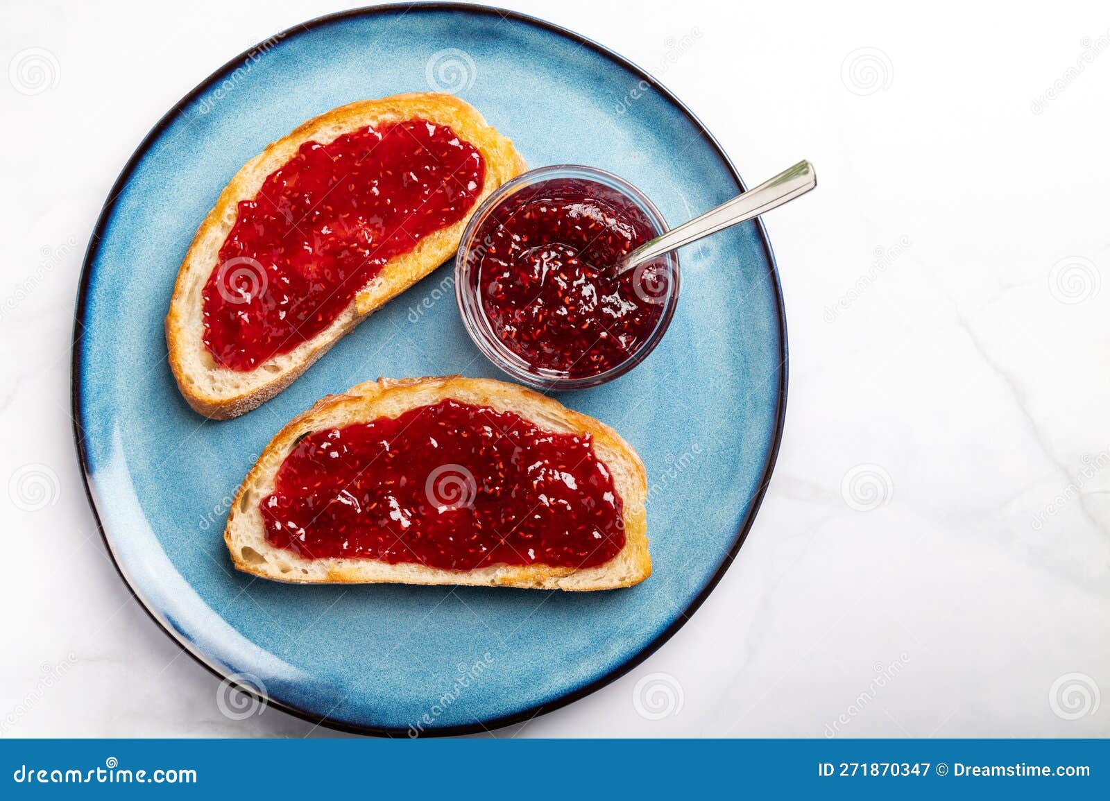 Raspberry jam on toast stock image. Image of meal, snack - 271870347