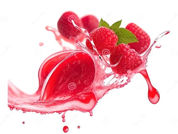 Raspberry with Juice Liquid Splash, Generative Ai Stock Image - Image ...