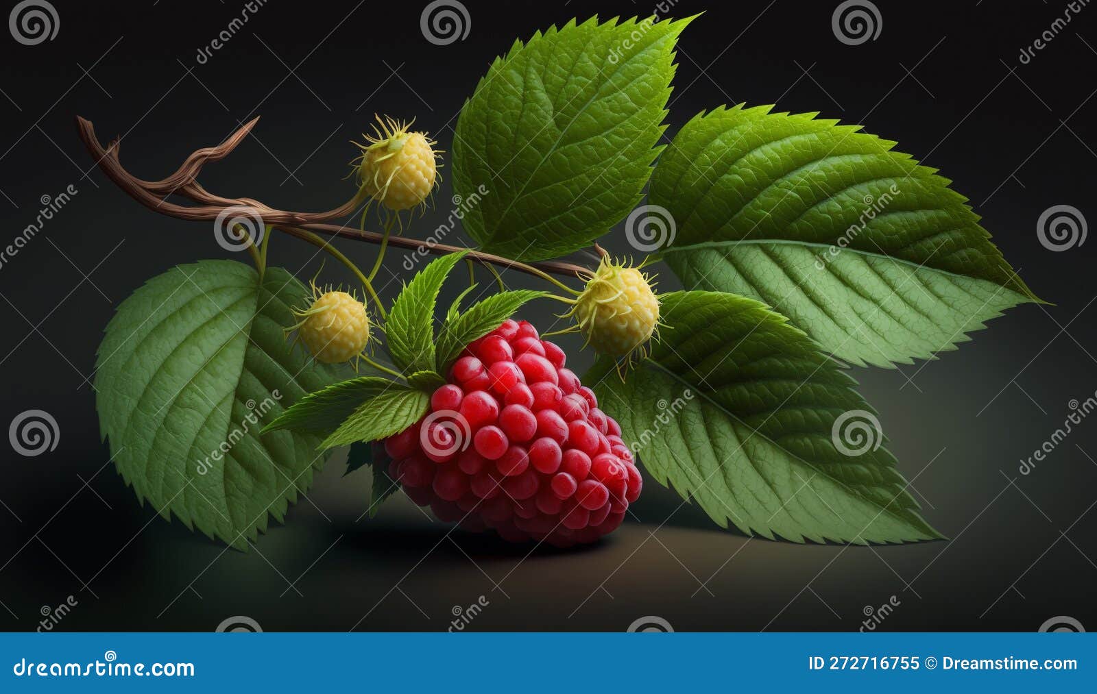 Raspberry with Leaves Isolated on Dark Background Stock Image - Image ...