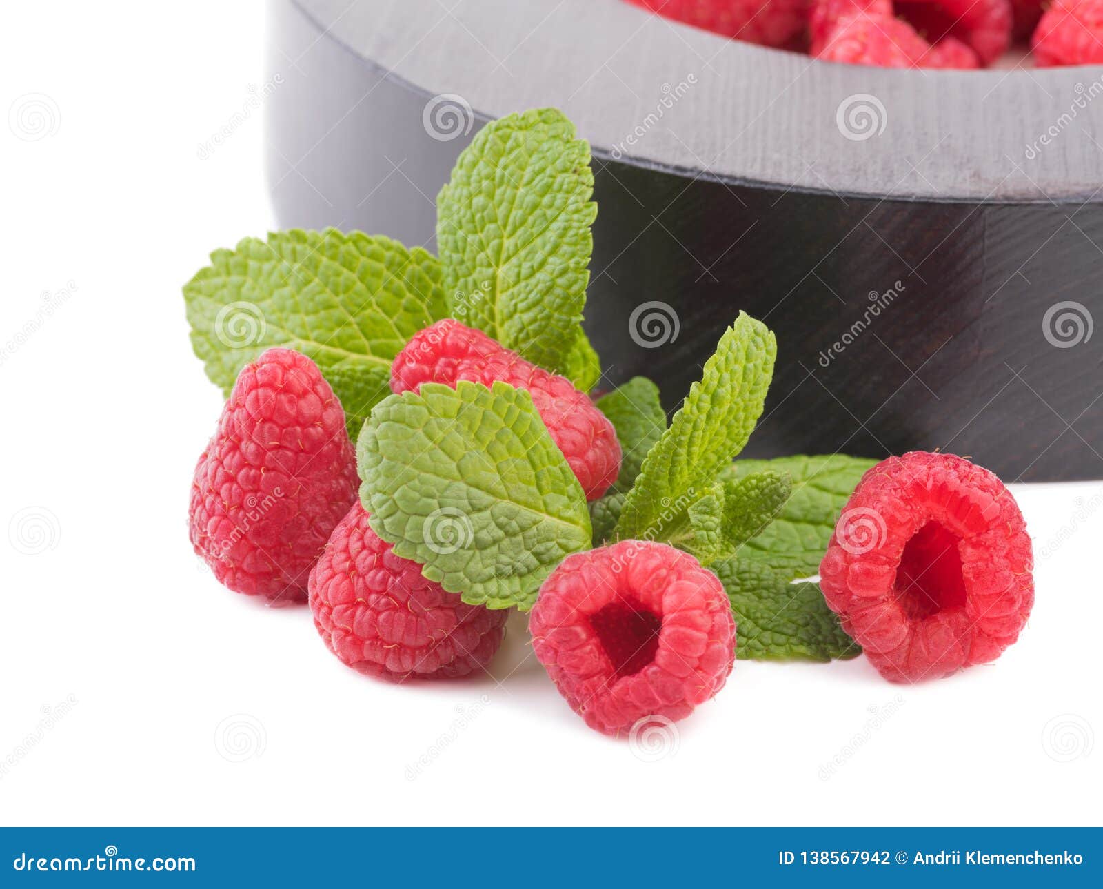 Raspberry with Leaves Isolated on White Background Stock Photo - Image ...