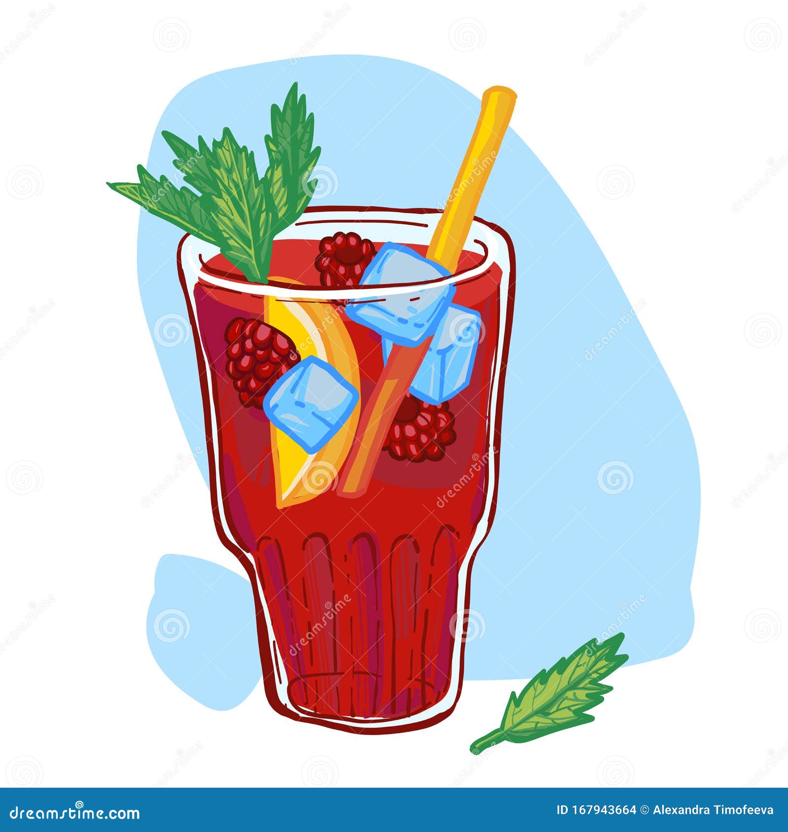 Raspberry Lemonade in a Glass with Ice and Mint Stock Vector ...