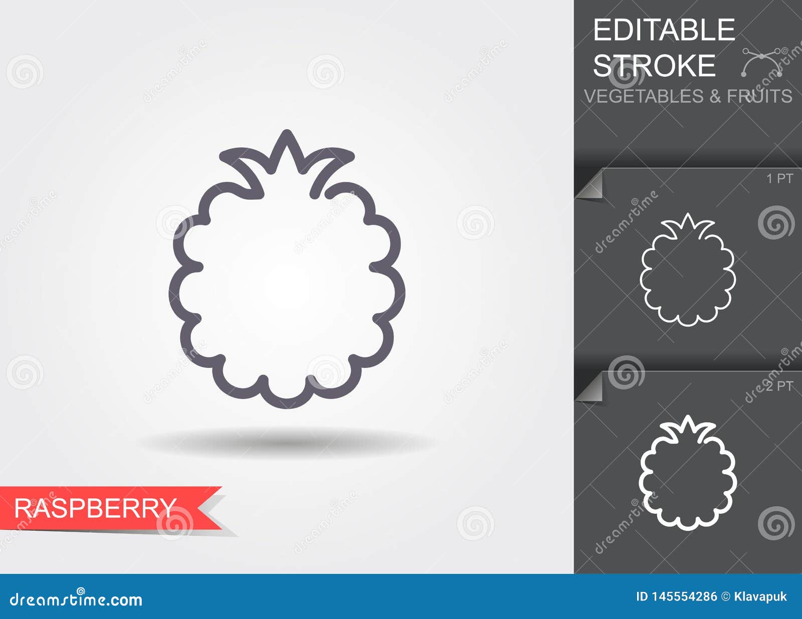 Raspberry Line Icon with Shadow, Outline Vector Illustration with ...