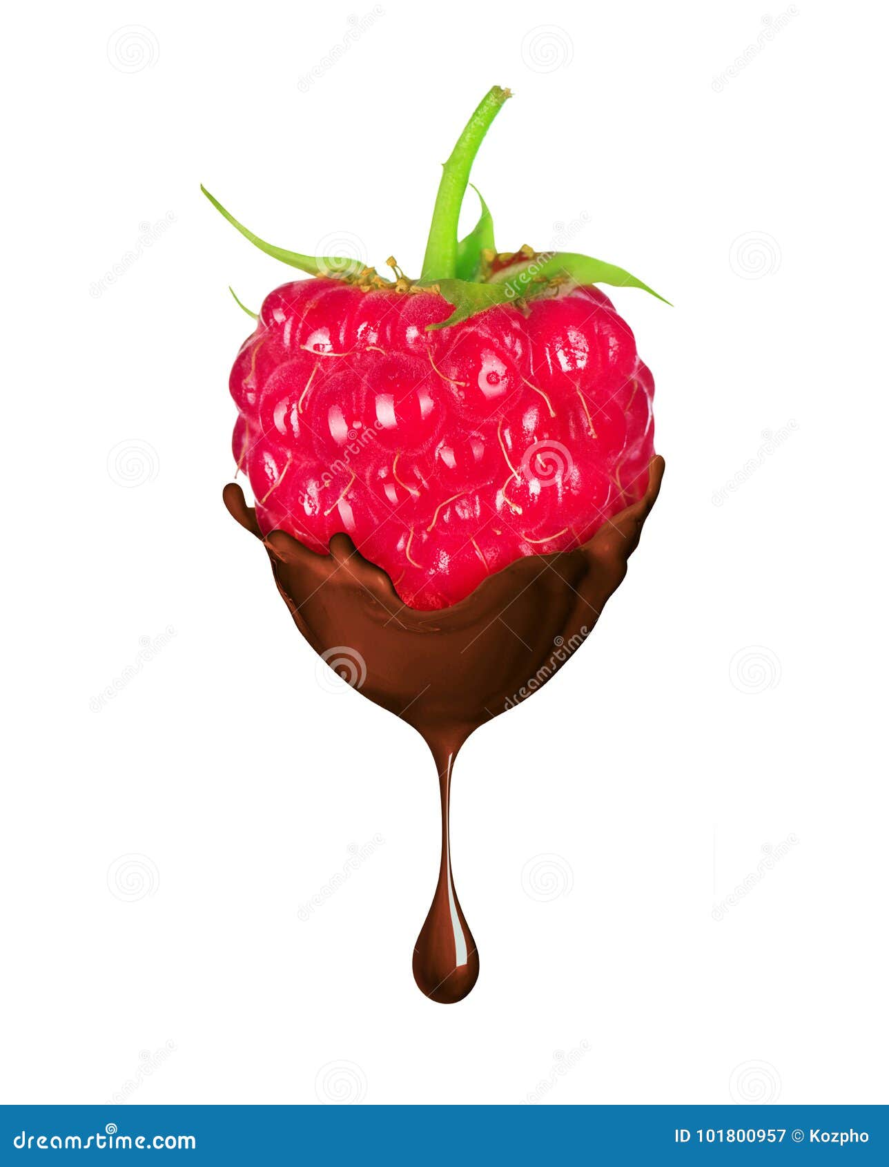 Raspberry With Chocolate-covered Cake On A Plate On A Green Background ...