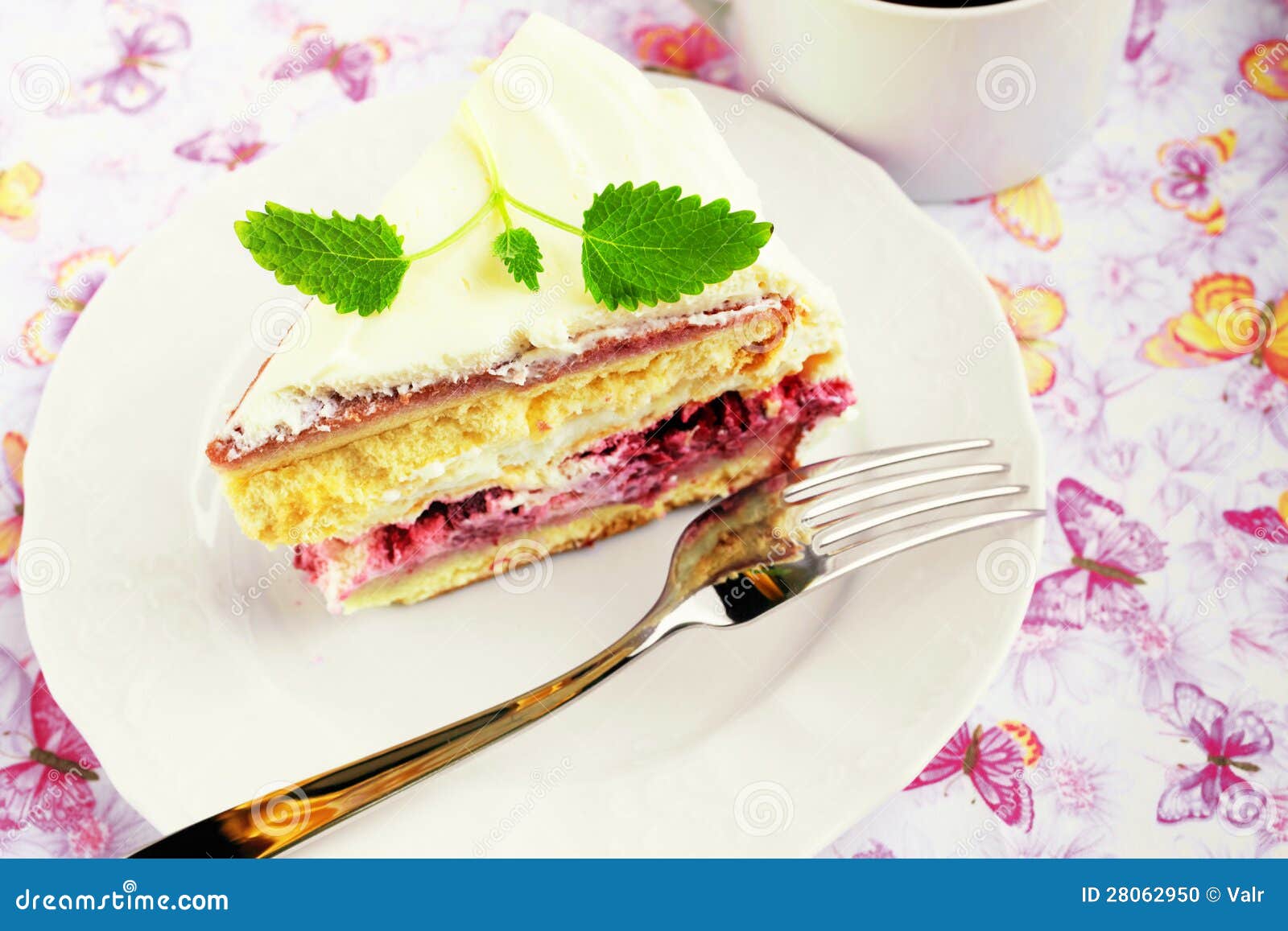 Raspberry meringue cake stock photo. Image of cafe, fork - 28062950