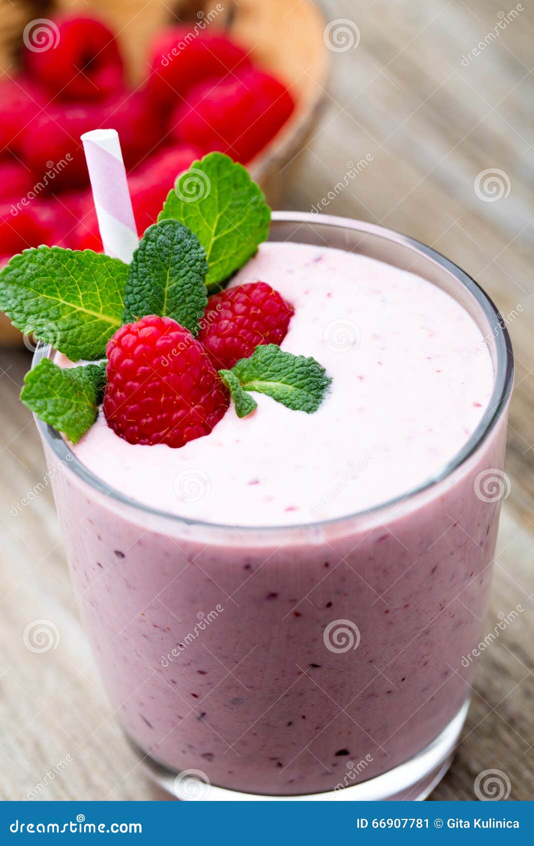 Raspberry Milk Shake with Mint Decor. Stock Image - Image of juicy ...
