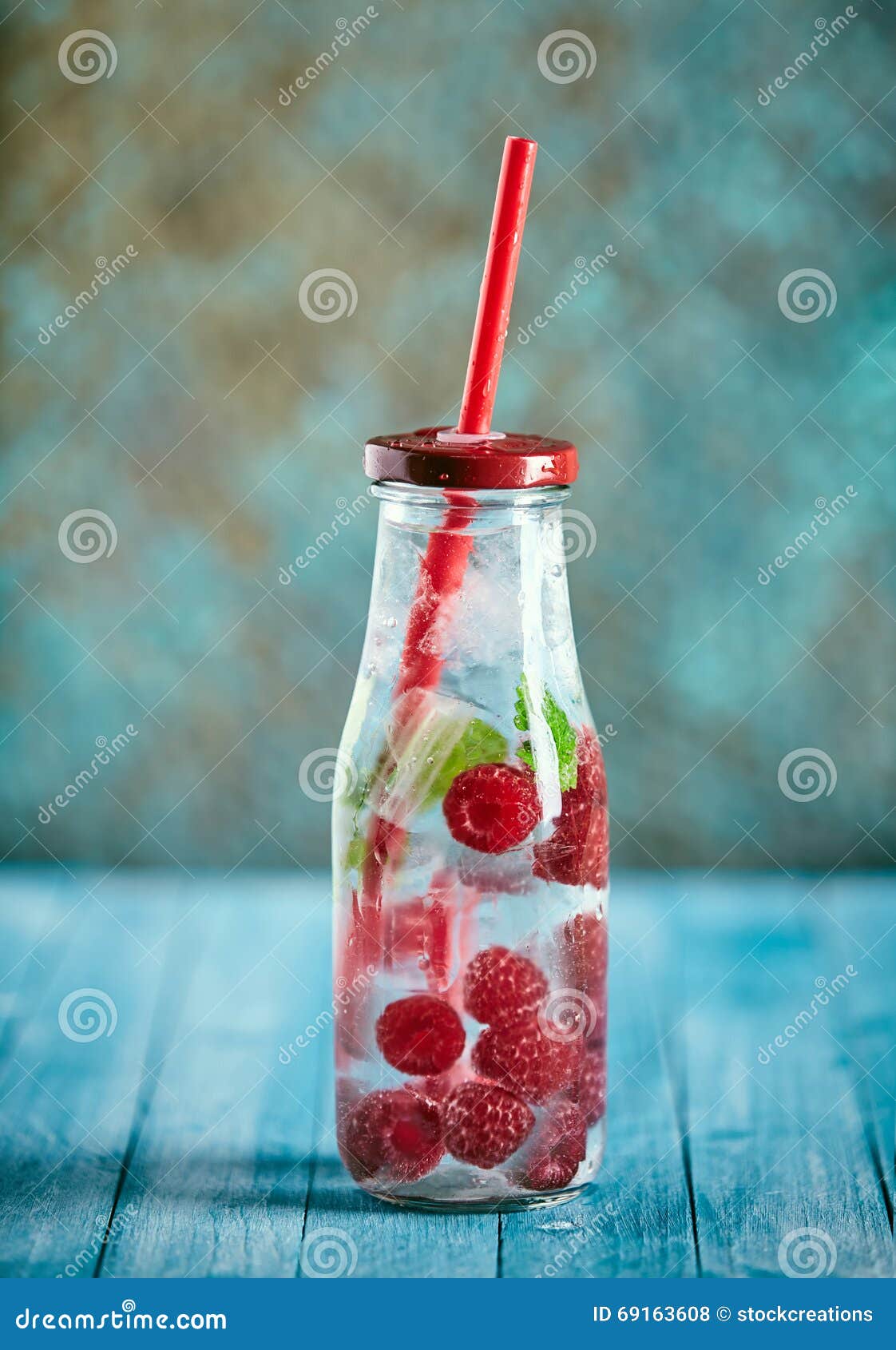 Raspberry and Mint Drink in Bottle Stock Photo - Image of organic ...