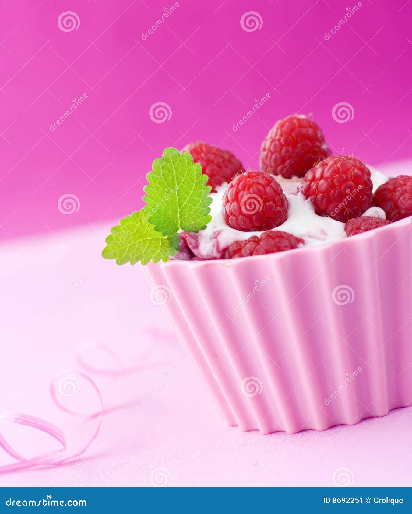 Raspberry and Mint on Ice-cream Stock Image - Image of bowl ...