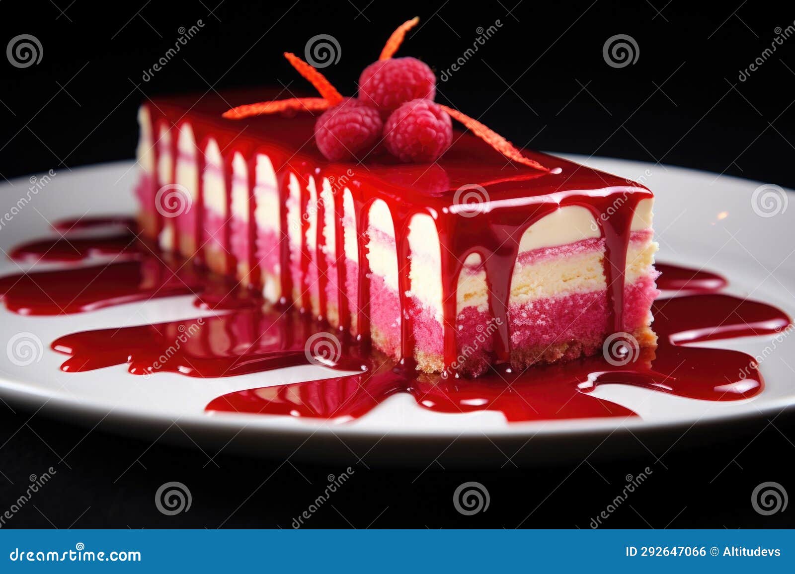 Raspberry Mousse Cake with a Raspberry Coulis Drizzle Stock Photo ...